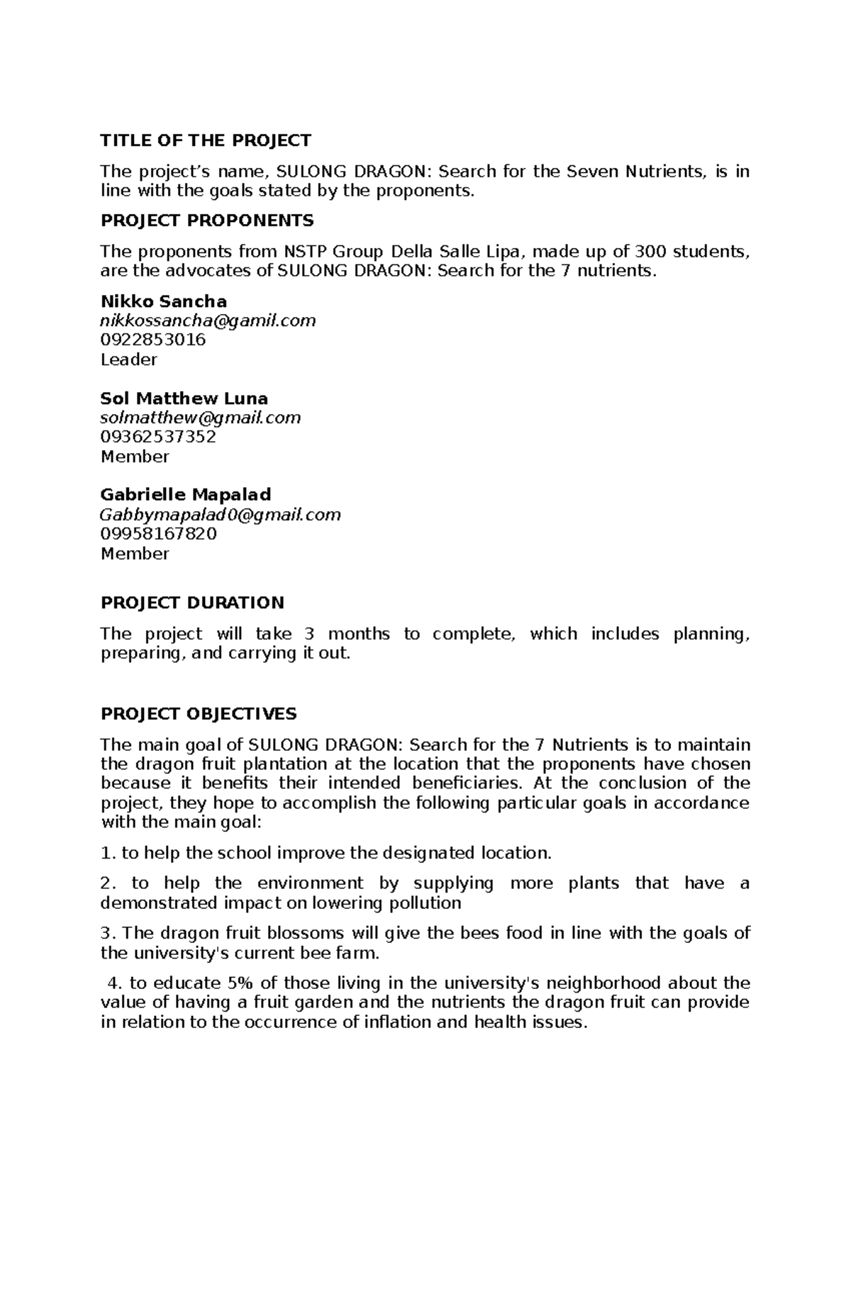 DOCS - notes - TITLE OF THE PROJECT The project’s name, SULONG DRAGON ...