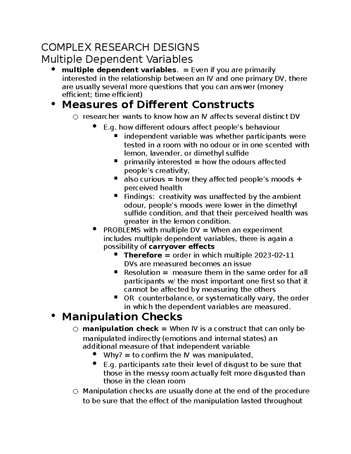 Chapter 8 notes - COMPLEX RESEARCH DESIGNS Multiple Dependent Variables ...