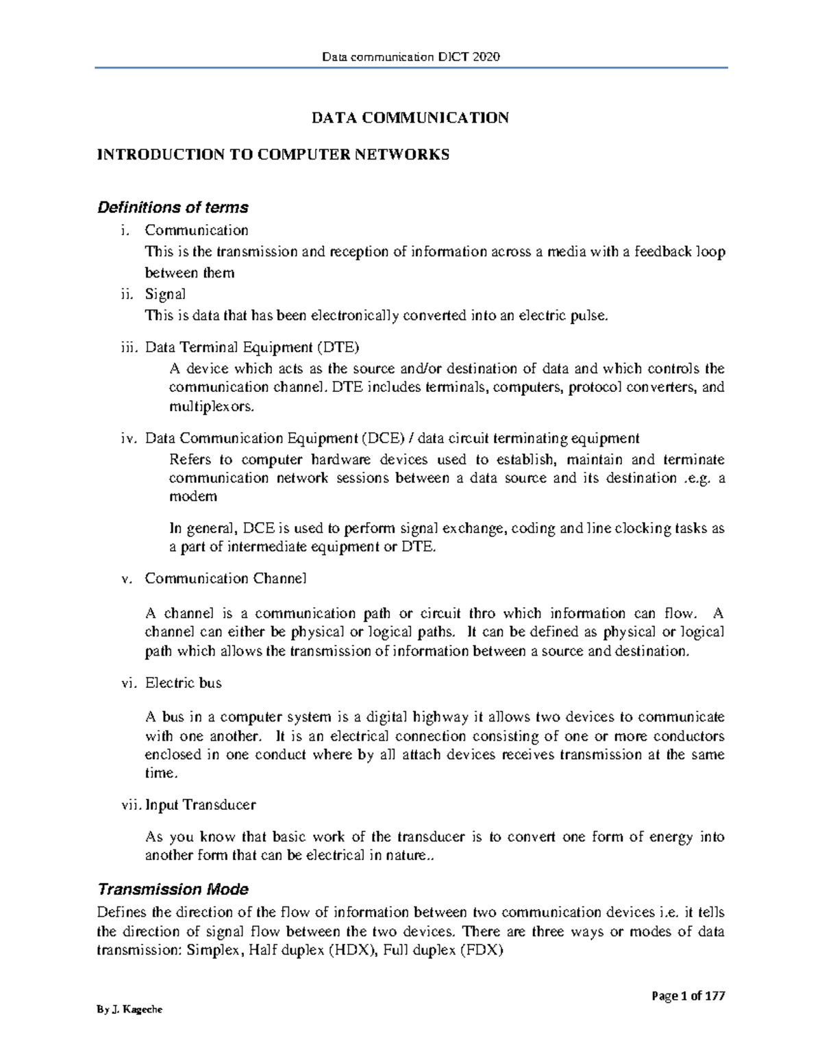 Data Communication all many 2020 - Page 1 of 177 DATA COMMUNICATION ...