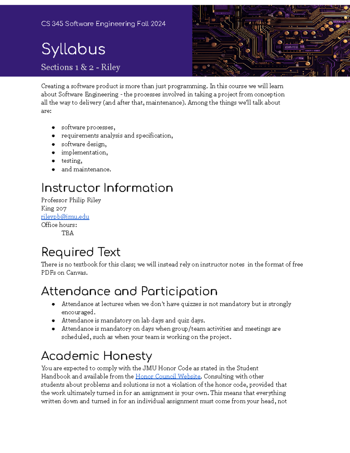 CS 345 Fall 2024 Syllabus - CS 345 Software Engineering Fall 2024 Syllabus Sections 1 & 2 ...