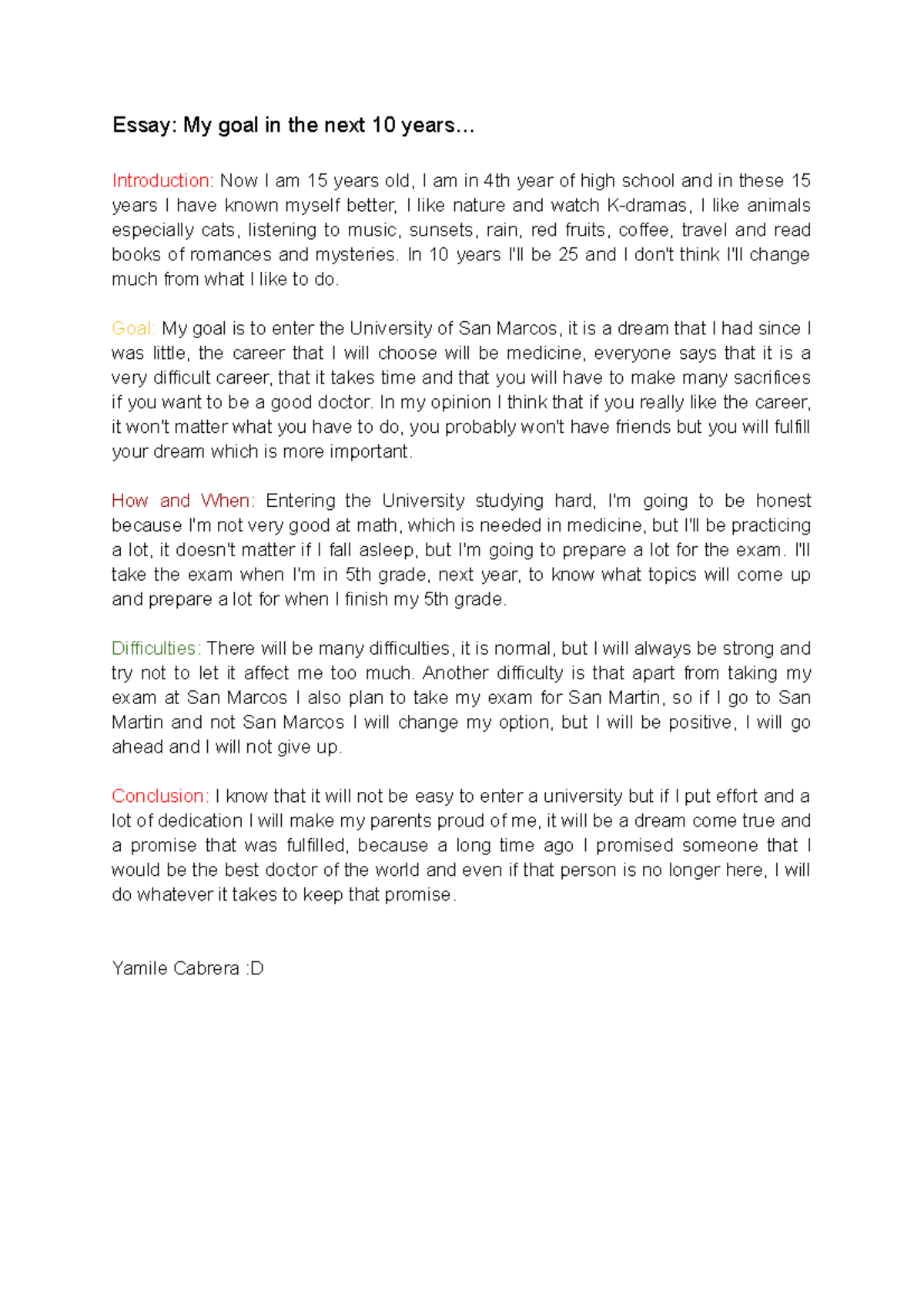 Essay Icpna-1 - Essay: My goal in the next 10 years... Introduction ...