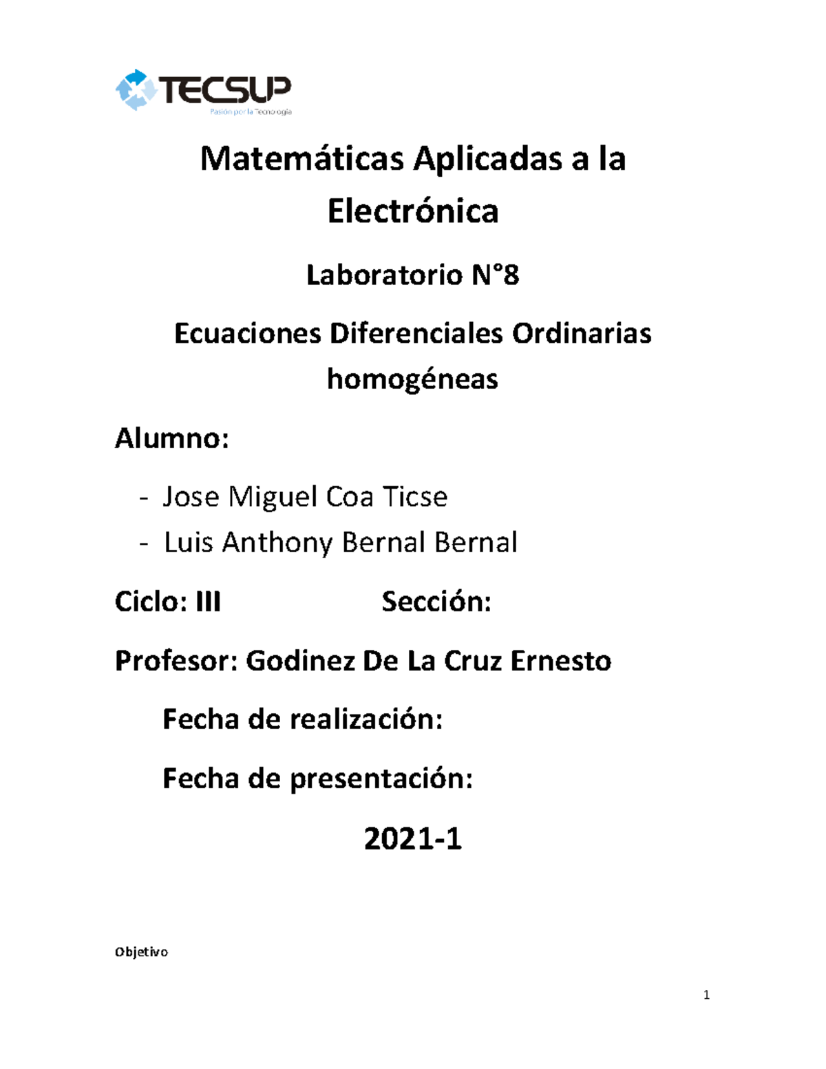 LAB 08 01 - 1223232 - Matem·ticas Aplicadas a la ElectrÛnica Laboratorio N∞ Ecuaciones ...