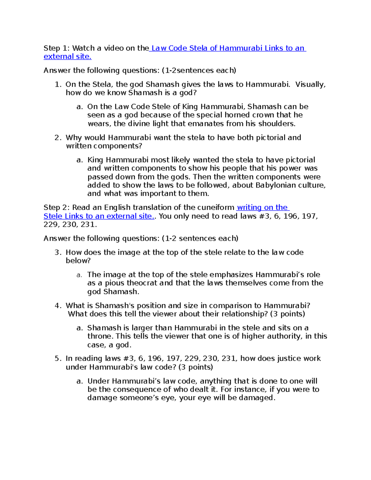 Assignment 8 - Code of Hammurabi - Step 1: Watch a video on the Law ...