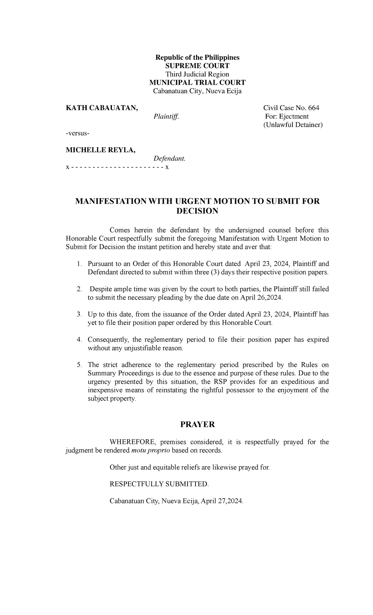 Manifestation with Motion - Republic of the Philippines SUPREME COURT ...