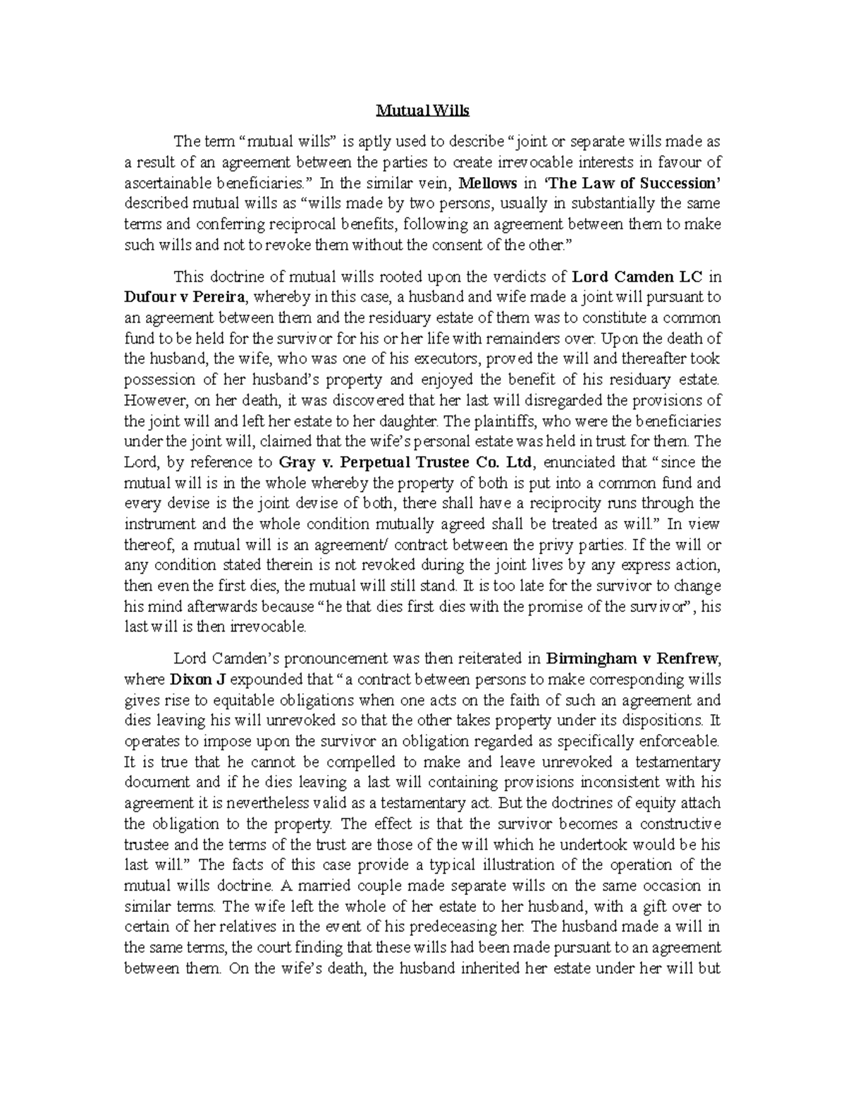 Mutual Wills - Mutual Wills The term “mutual wills” is aptly used to ...