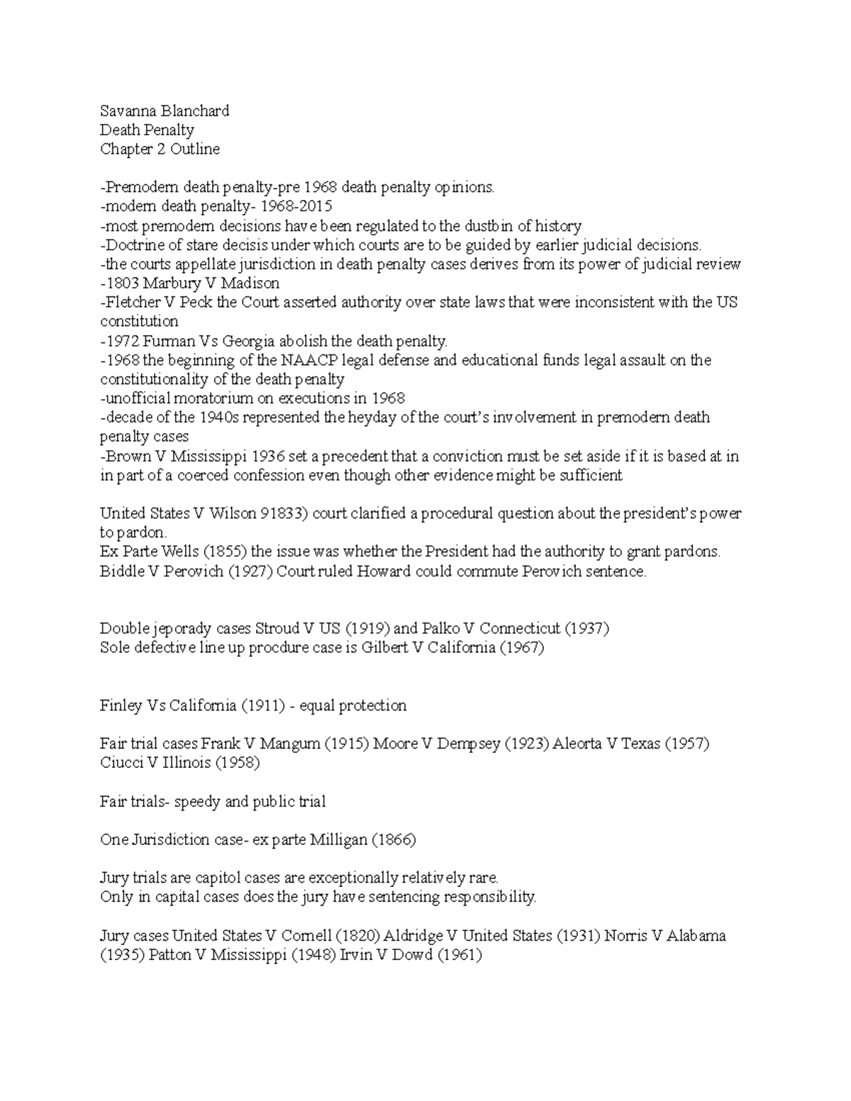 Death penalty chapter 2 outline - Savanna Blanchard Death Penalty ...