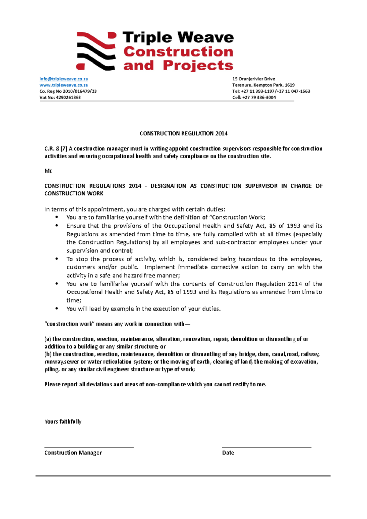Construction Supervisor-Amico 8(7)(i) - CONSTRUCTION REGULATION 2014 C ...