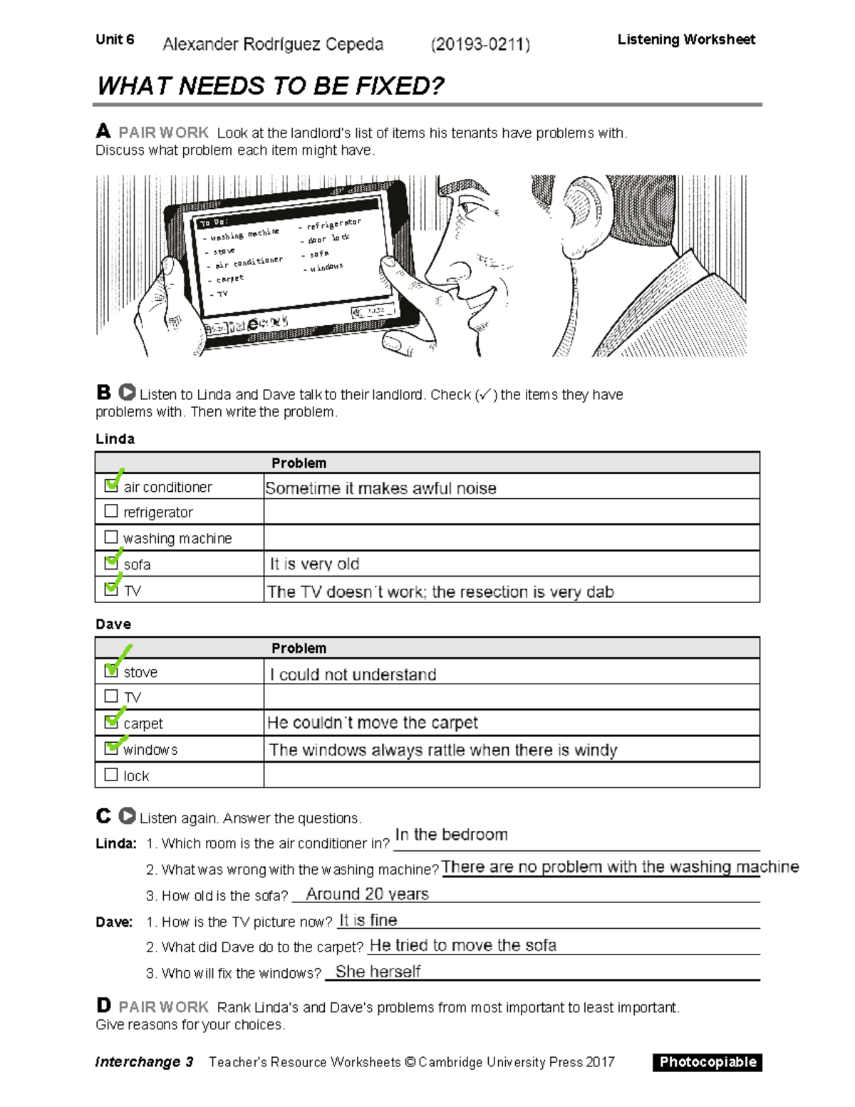 Listening Alex - Práctica de inglés - Unit 6 Listening Worksheet ...