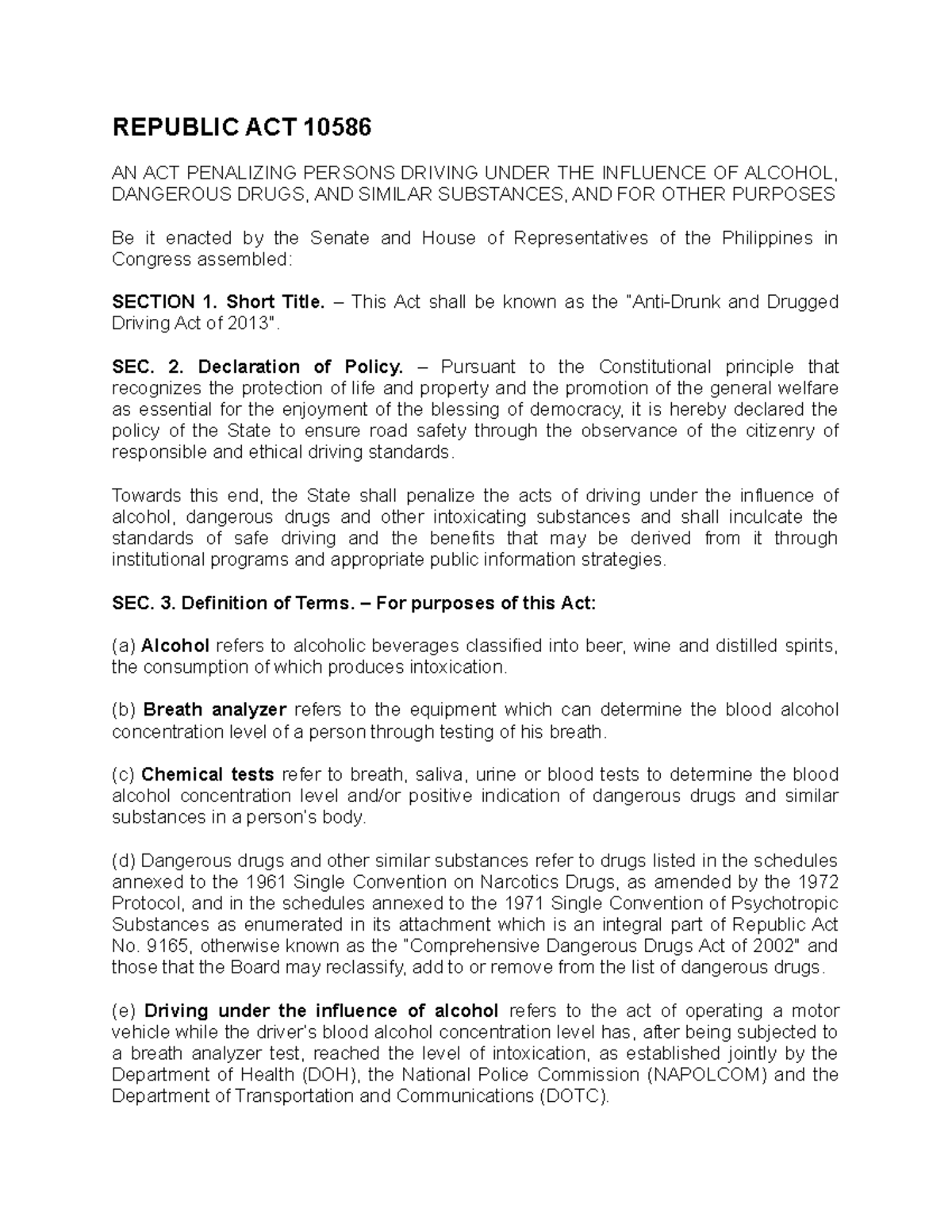 Republic ACT 10586 - Notes - REPUBLIC ACT 10586 AN ACT PENALIZING ...