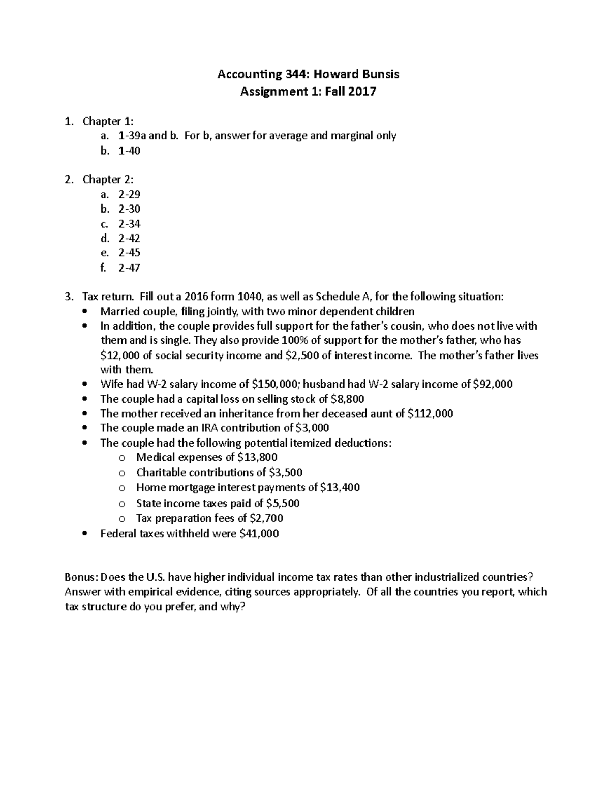 344 Assign 1 Fall 2017 - Accounting 344: Howard Bunsis Assignment 1 ...