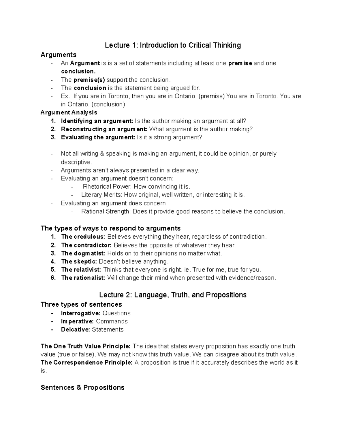 SSH105-Exam Notes - Lecture 1: Introduction to Critical Thinking ...