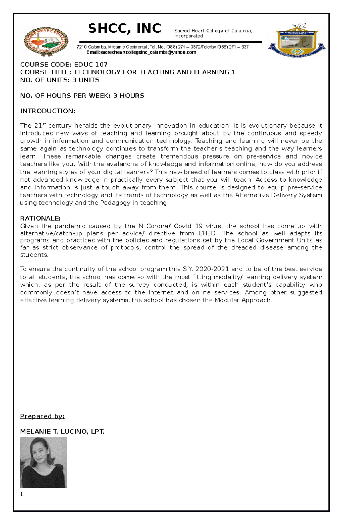 Module 1-EDUC 107- Technology FOR Teaching AND Learning 1 - COURSE CODE ...