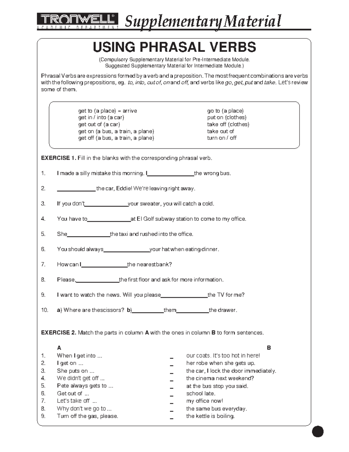 Pre-Intermediate-Intermediate - Phrasal Verbs - Supplementary Material ...