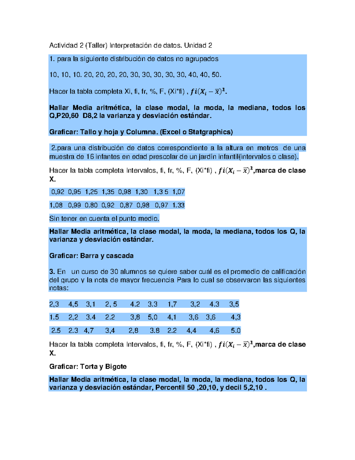 Actividad 2 Unidad 2 - hola - Actividad 2 (Taller) Interpretación de ...