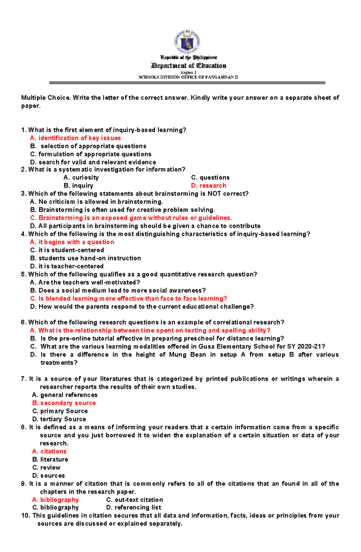 3is-reviewer - ..... - Multiple Choice. Write the letter of the correct ...