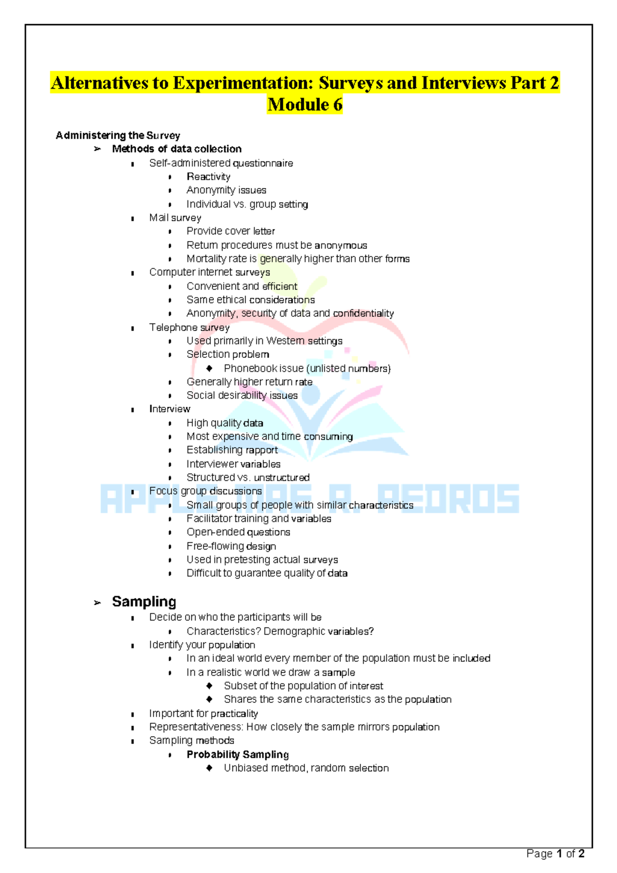 Sampling Method (Experimental Psychology) - Page 1 of 2 Alternatives to Experimentation: Surveys ...