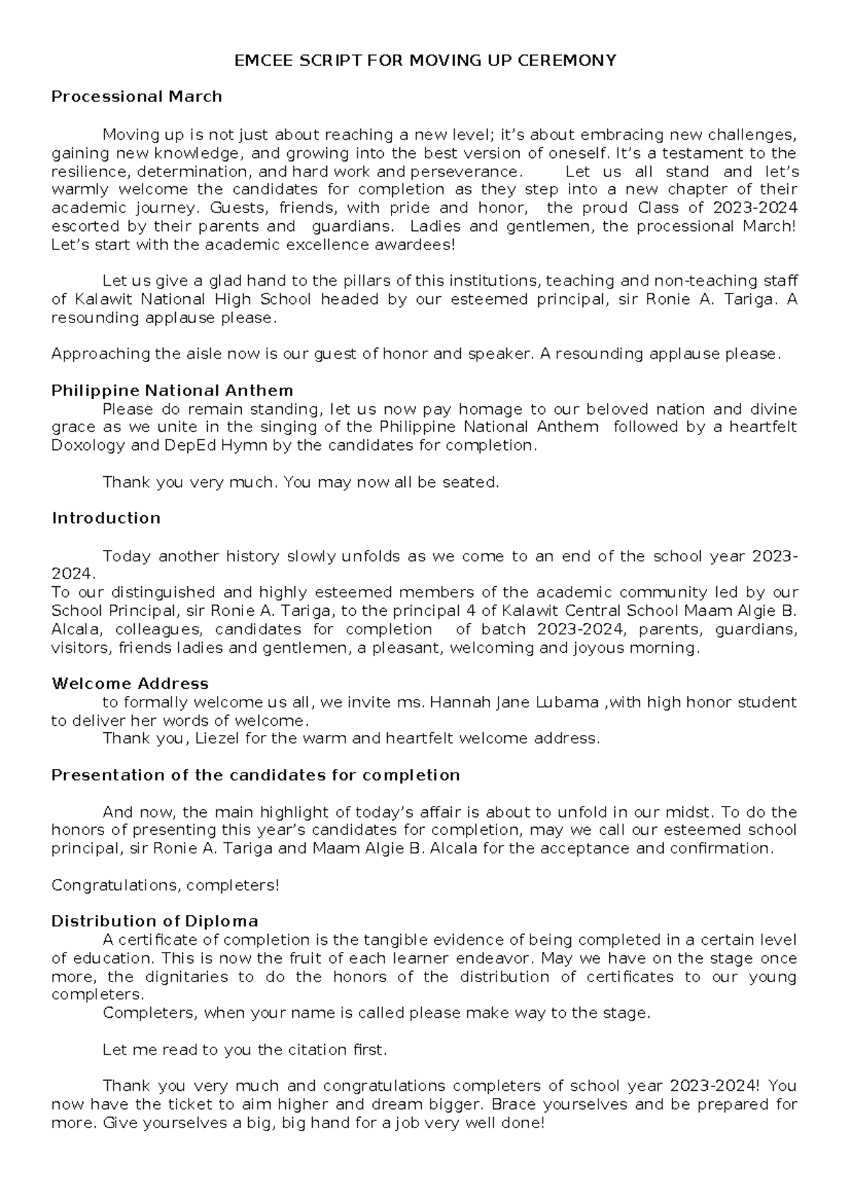 Emcee Script FOR Moving UP Ceremony - EMCEE SCRIPT FOR MOVING UP ...