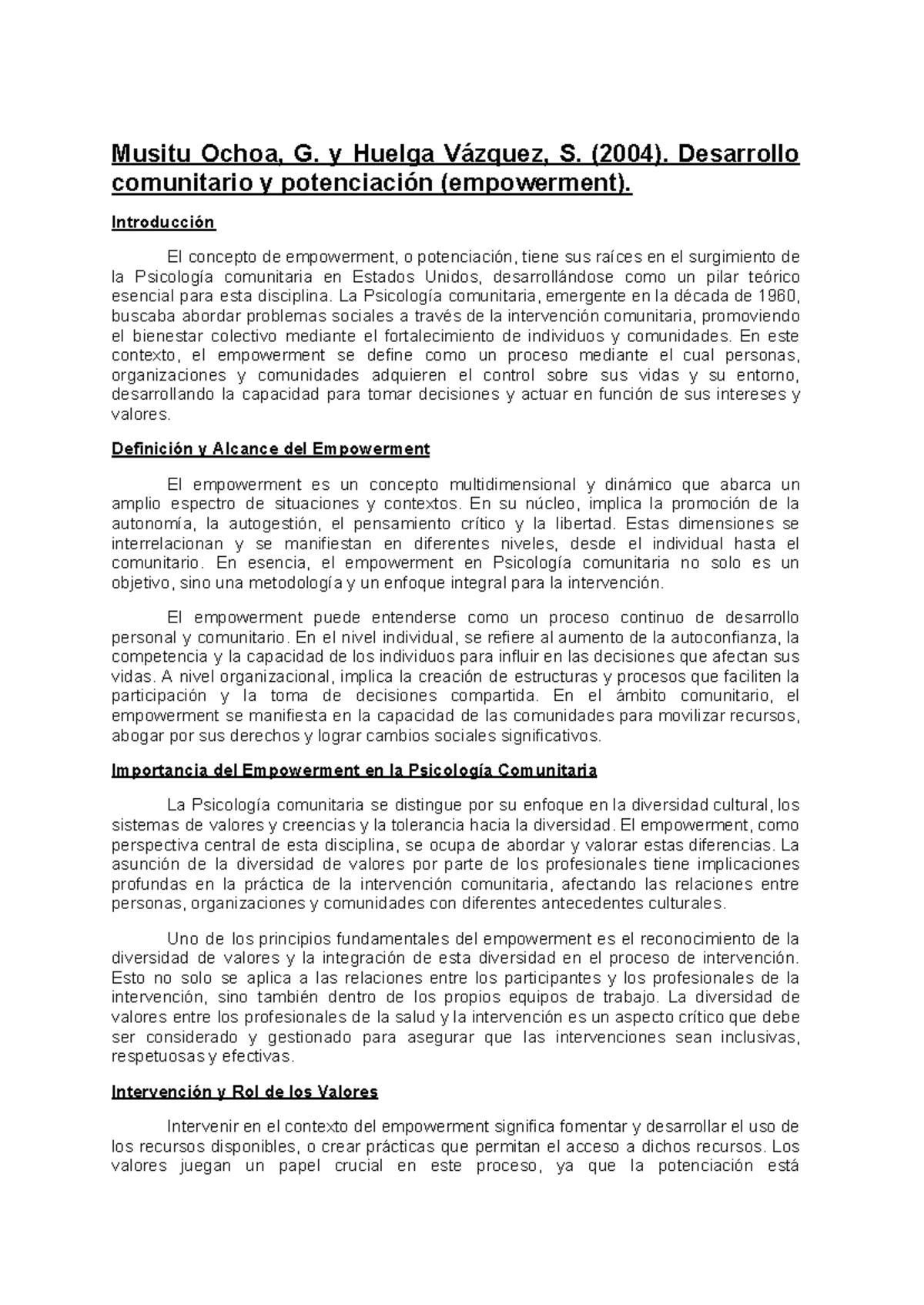 Resumen Sinefo - Musitu Ochoa, G. y Huelga Vázquez, S. (2004 ...