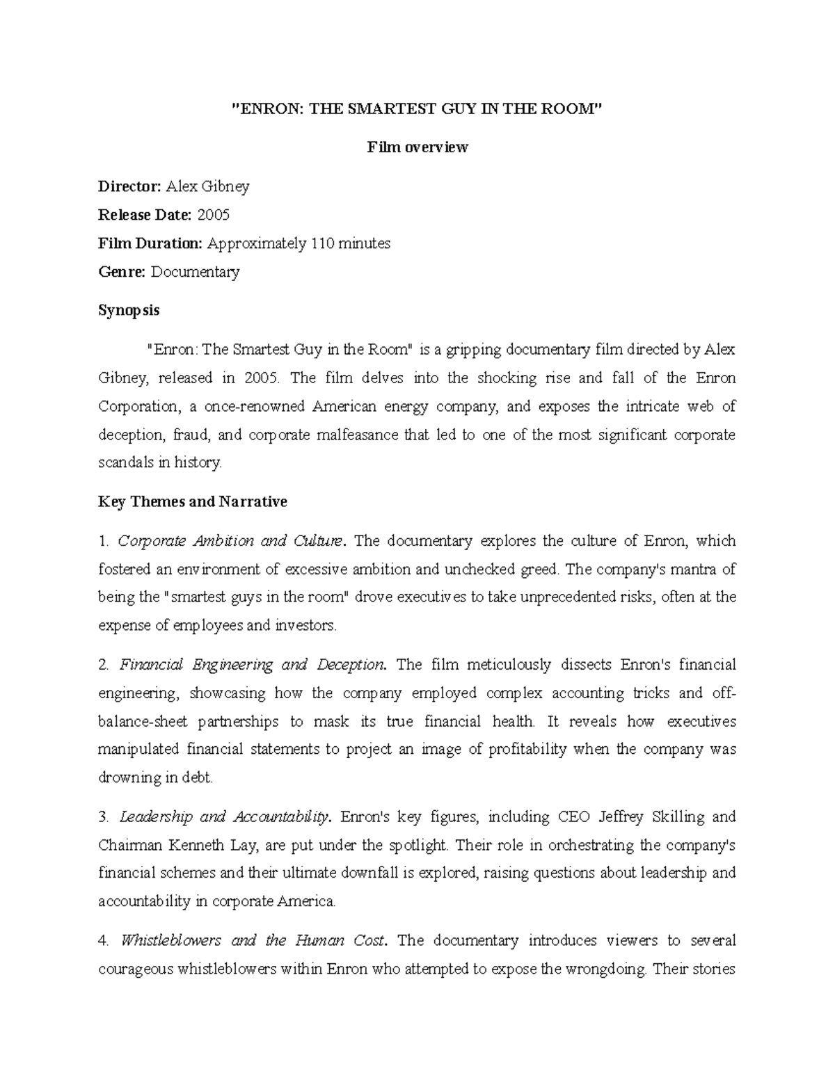 Enron Report - "ENRON: THE SMARTEST GUY IN THE ROOM" Film overview ...