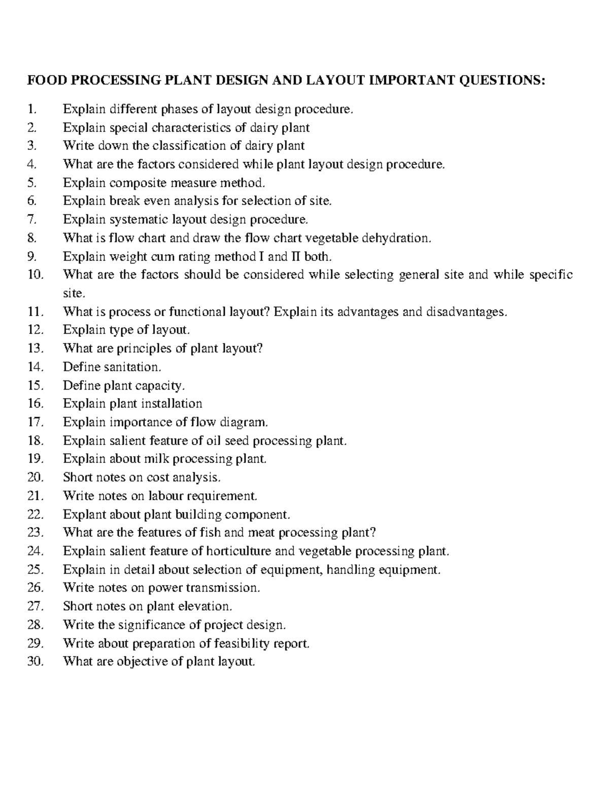 Question bank for food plant design converted - FOOD PROCESSING PLANT ...