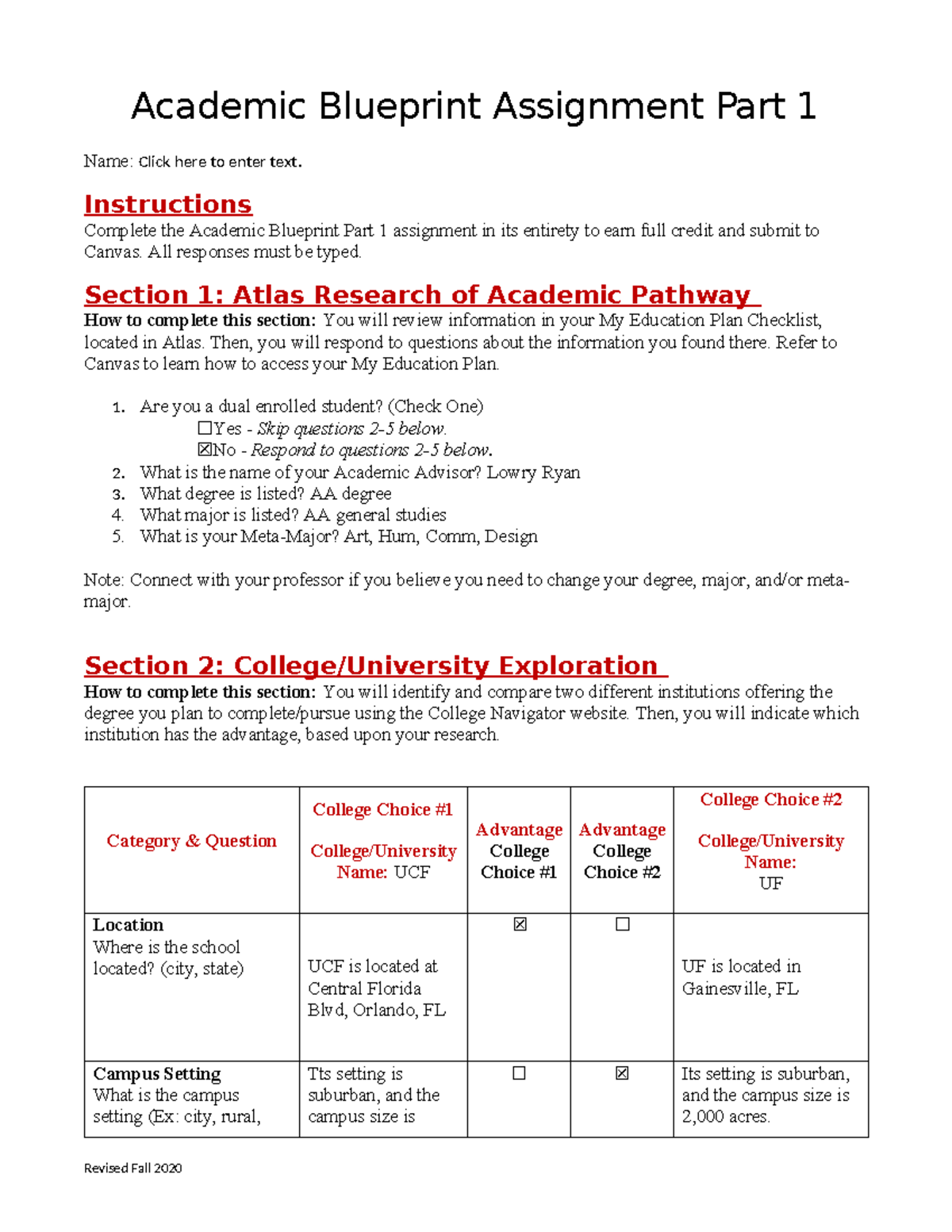 Academic Blueprint Part 1 Rev FA 20 - Academic Blueprint Assignment ...