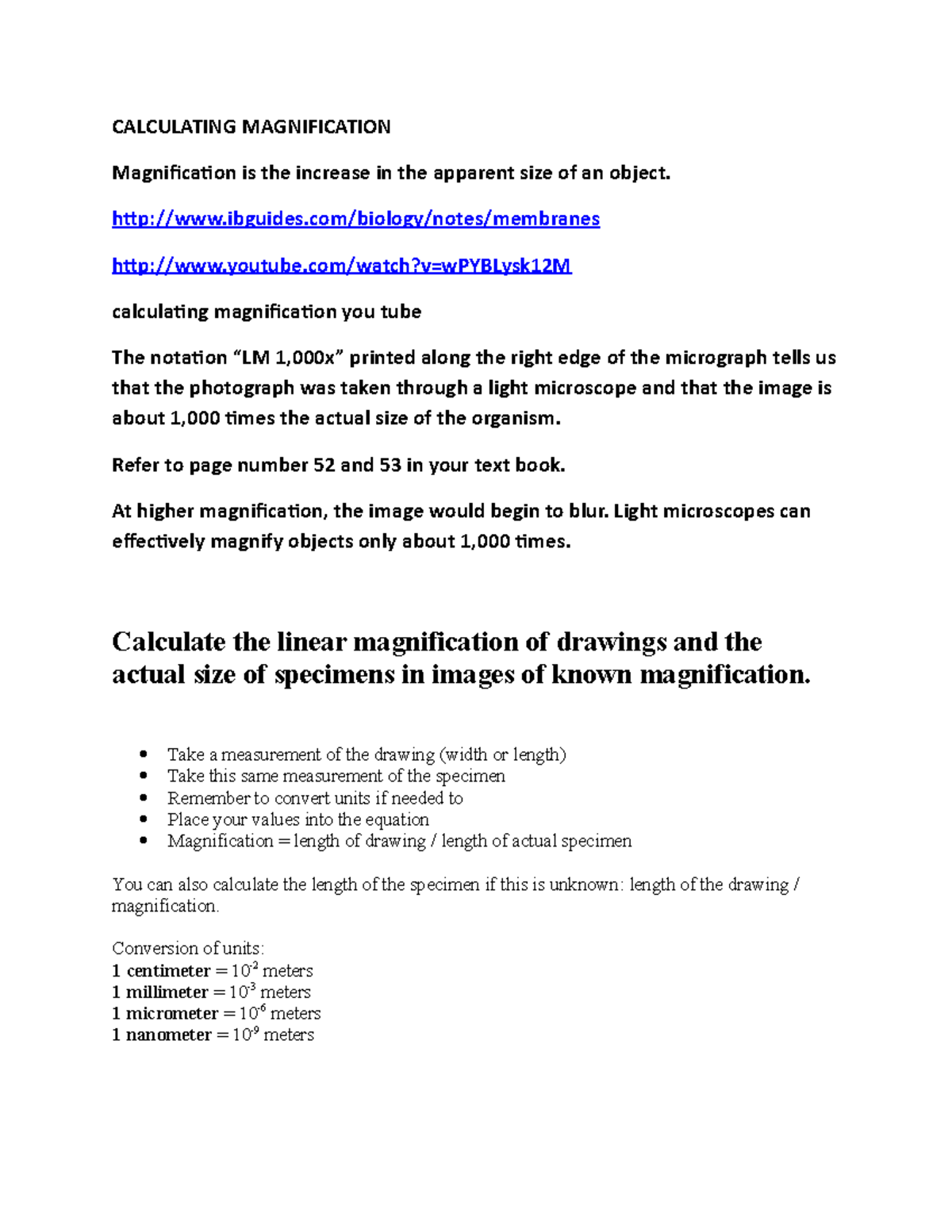 Calculating Magnification Practice CALCULATING MAGNIFICATION