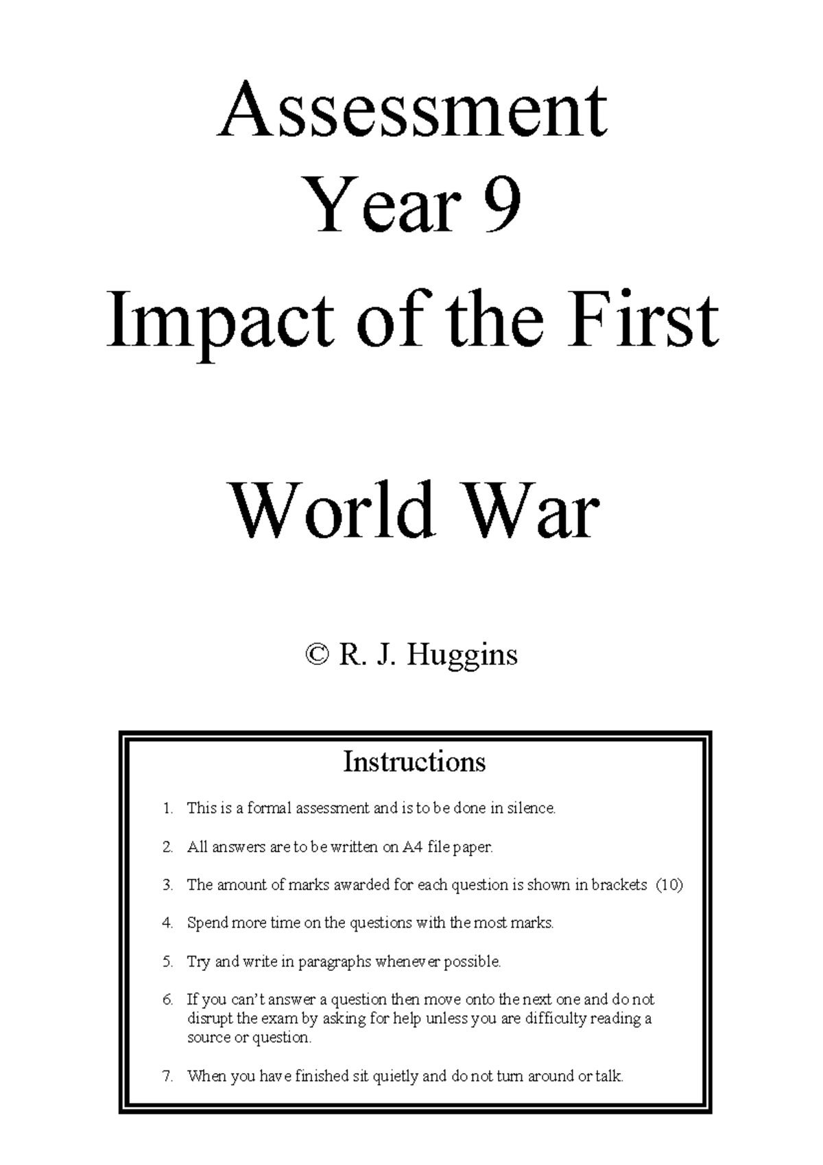 Assessment Impact FWW - Notes - Assessment Year 9 Impact of the First ...