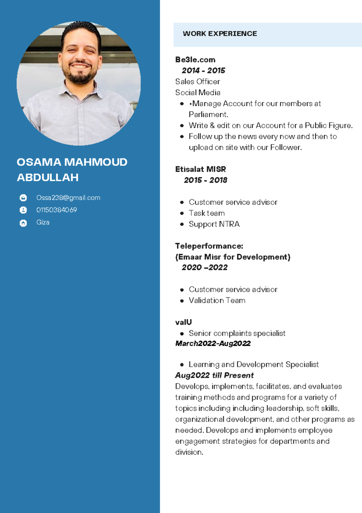 Osama Atta Attendant CV - •Manage Account for our members at Parliament ...