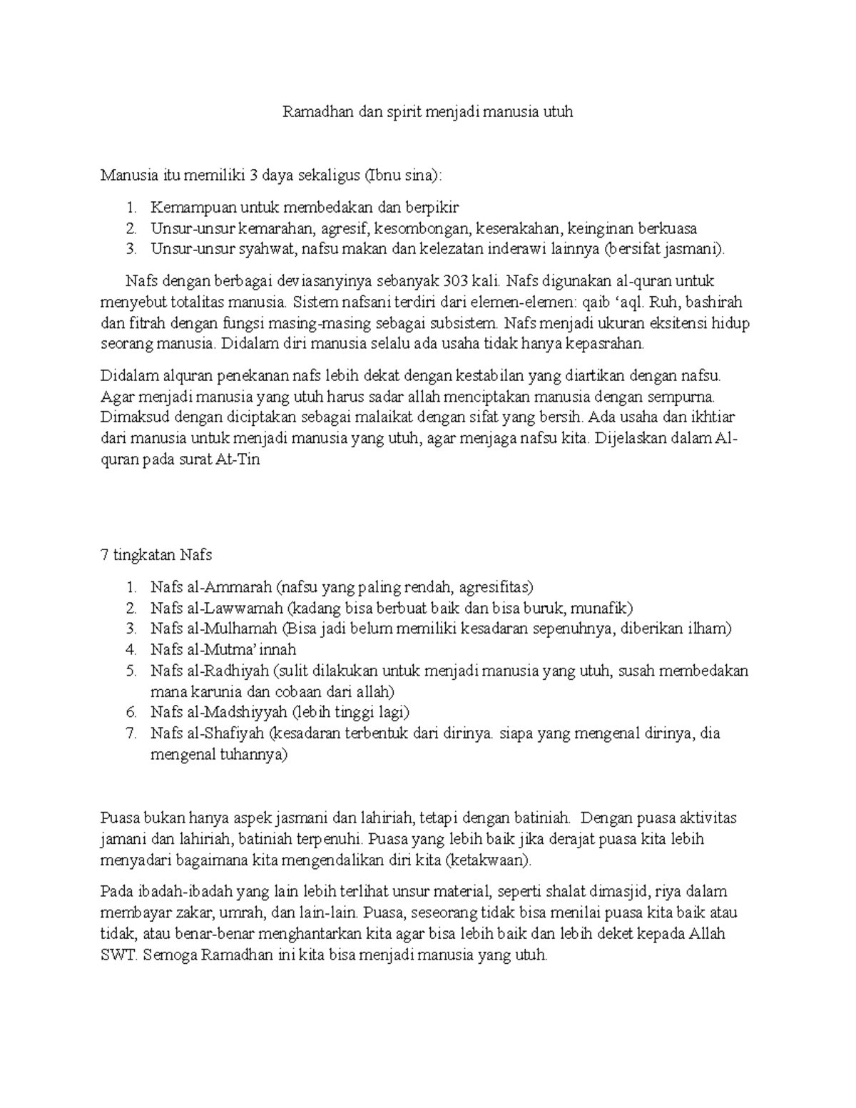 Resum Ramadhan dan spirit menjadi manusia utuh - Ramadhan dan spirit ...