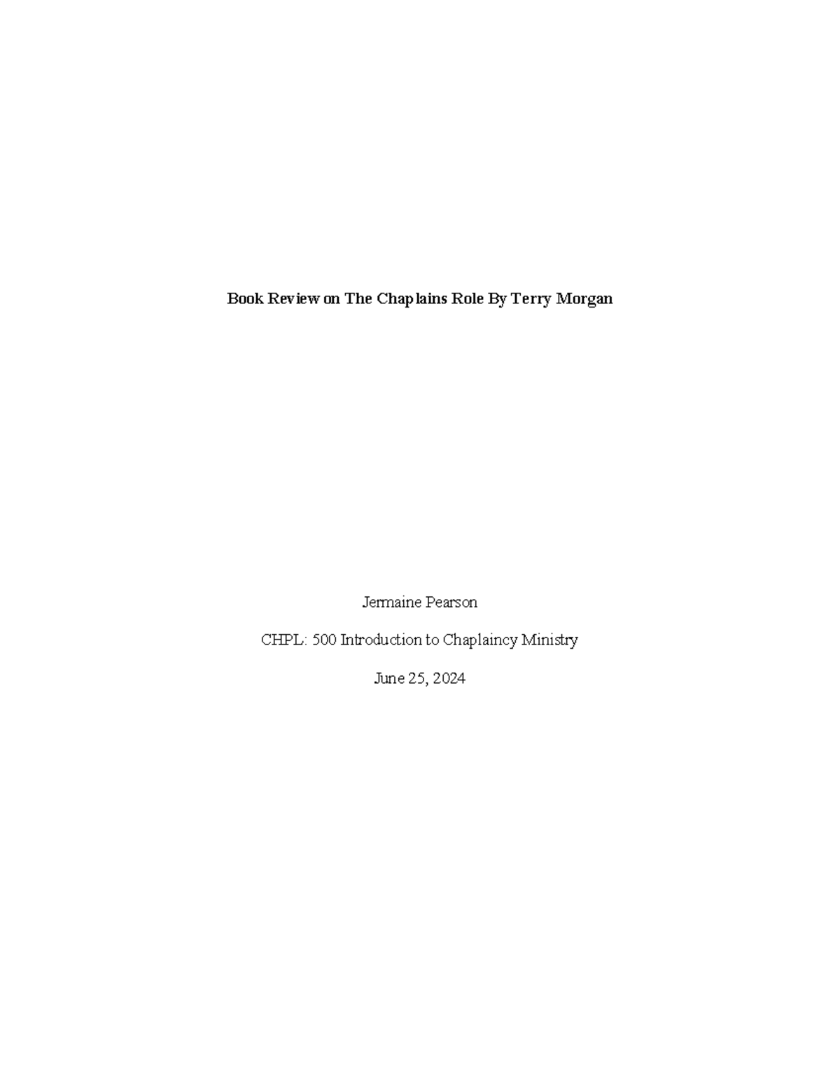 Book Review On The Chaplains Role By Terry Morgan - Book Review on The ...