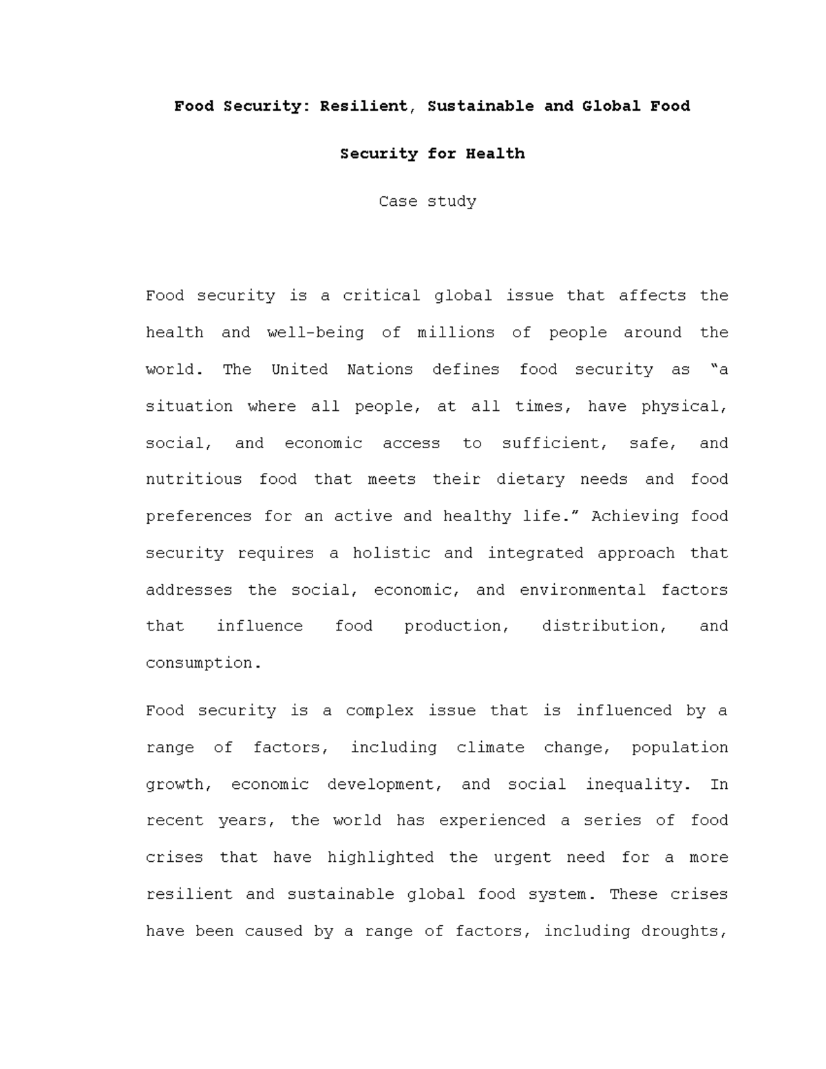 JP PR1 - essay - Food Security: Resilient, Sustainable and Global Food ...