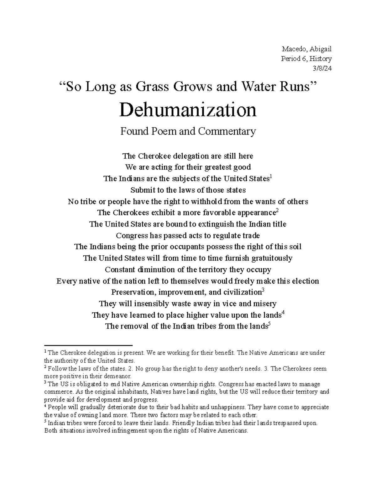 Found Poem US History - Macedo, Abigail Period 6, History 3/8/ “So Long ...