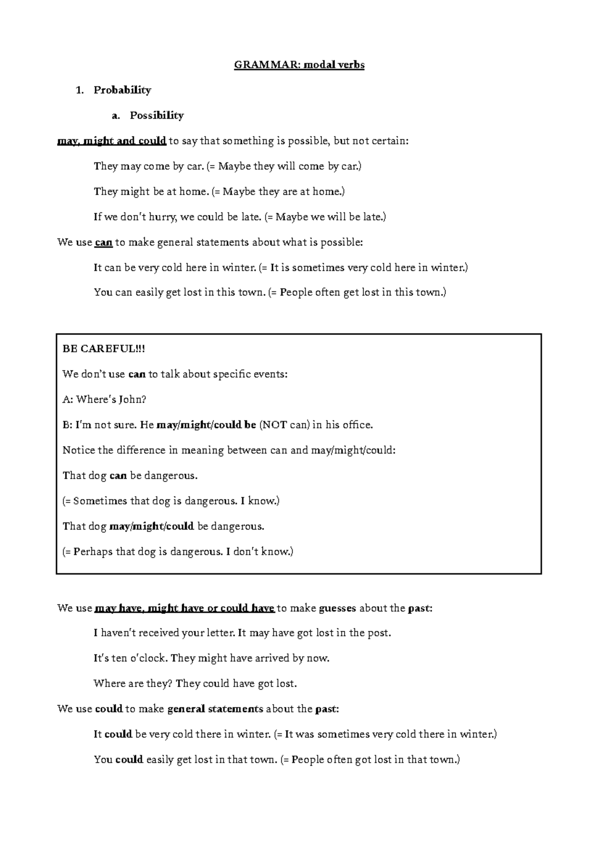 Grammar modal verbs - apunts angles - GRAMMAR: modal verbs Probability ...