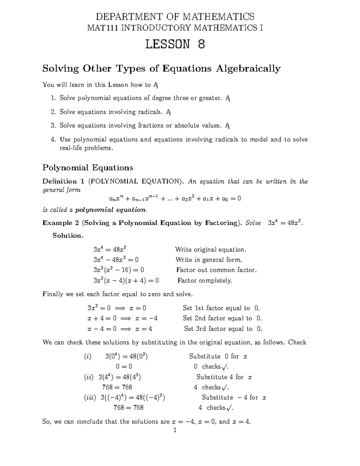 MAT111 Lesson 8 - yes ah - DEPARTMENT OF MATHEMATICS MAT111 ...