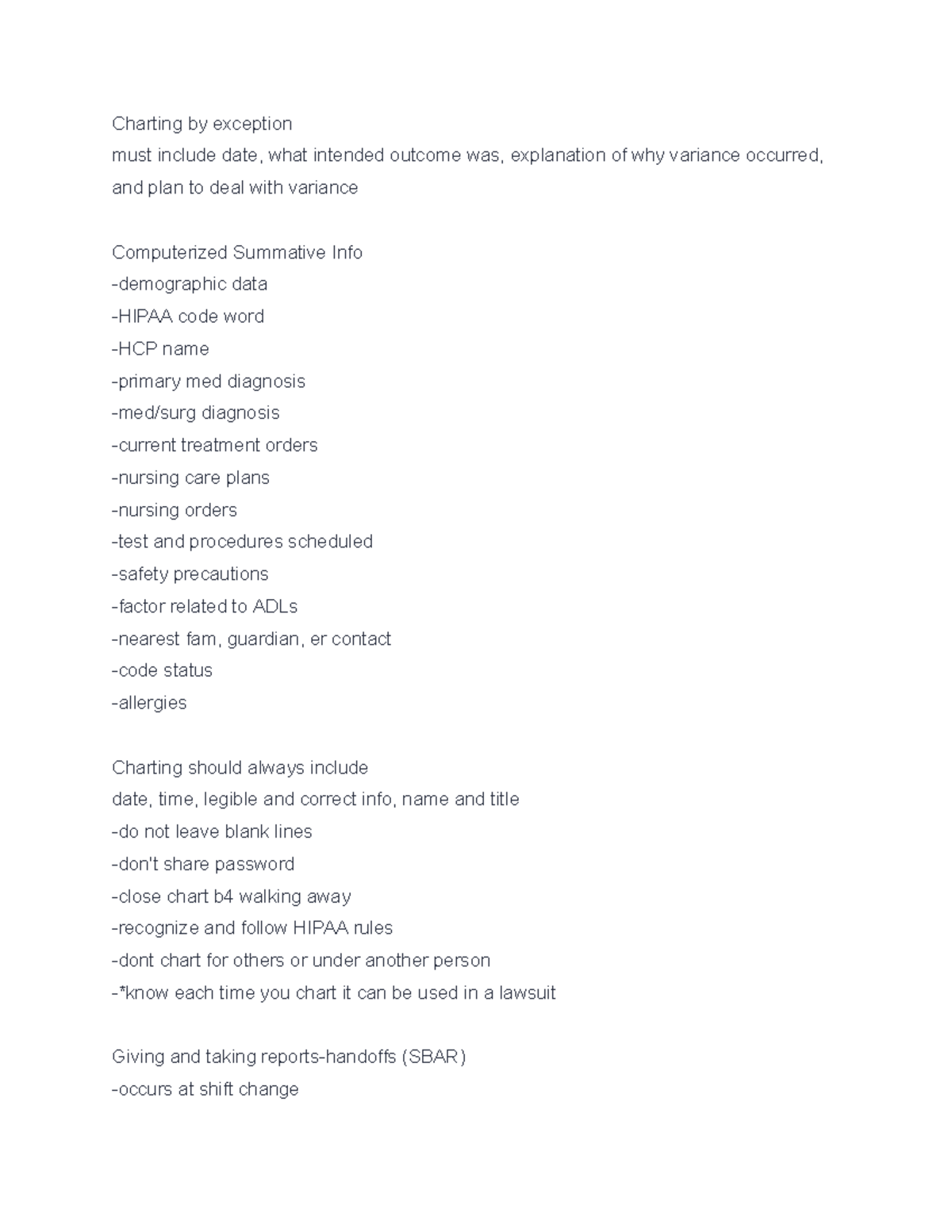 5 nurse pyschology notes - Charting by exception must include date ...