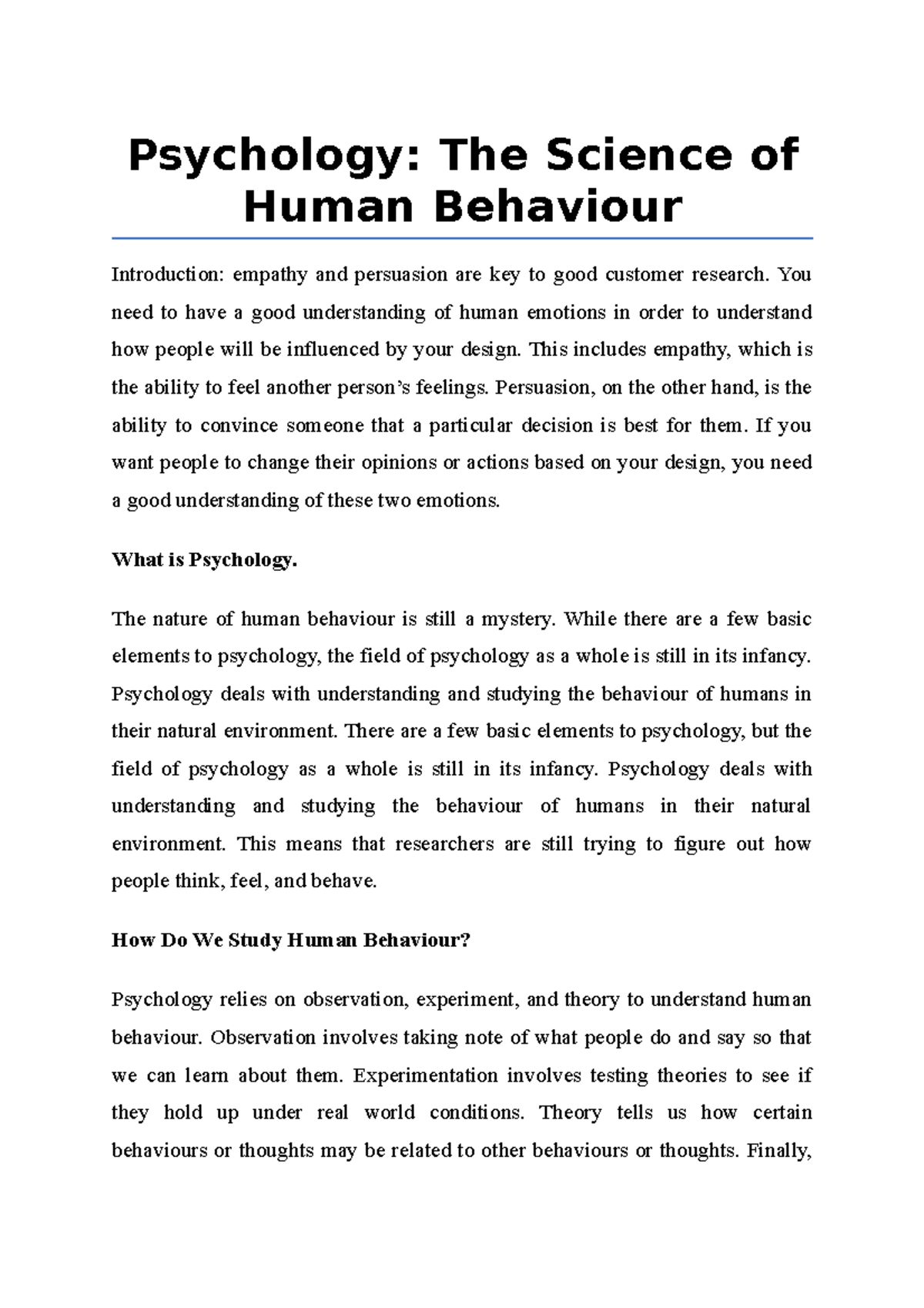 Psychology, The Science of Human Behaviour - Psychology: The Science of ...