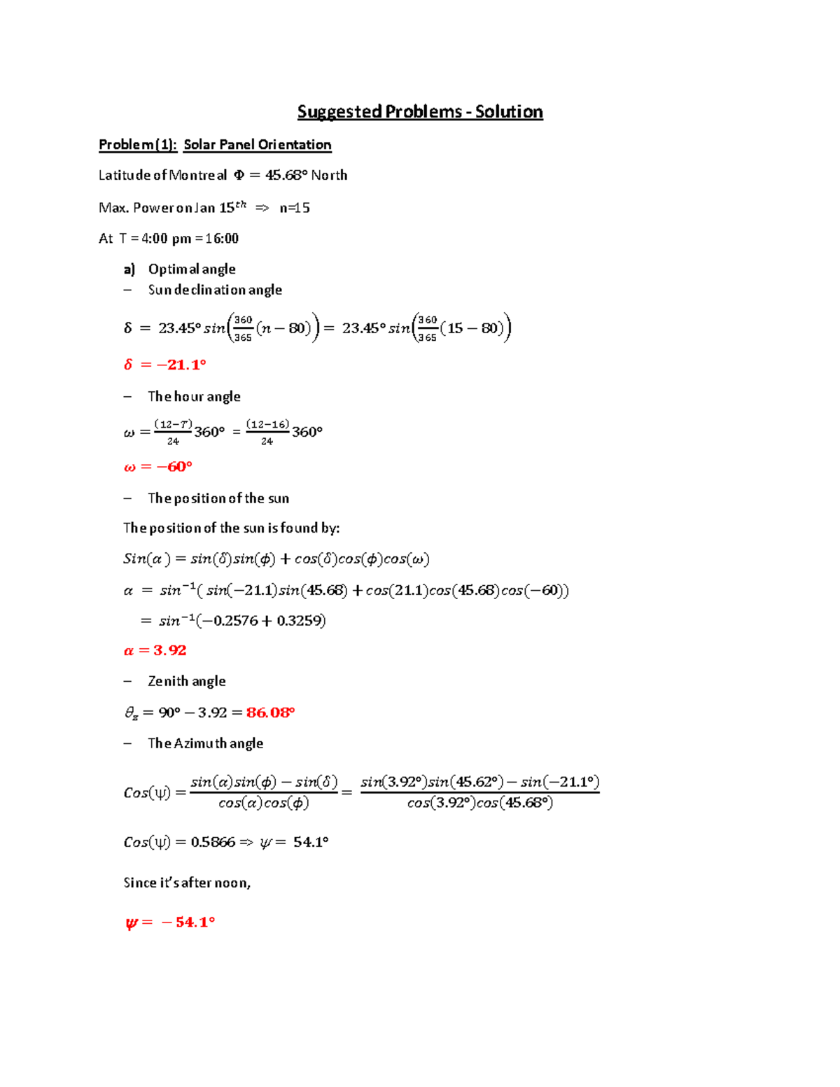 Review sol - Suggested Problems - Solution Problem (1): Solar Panel ...