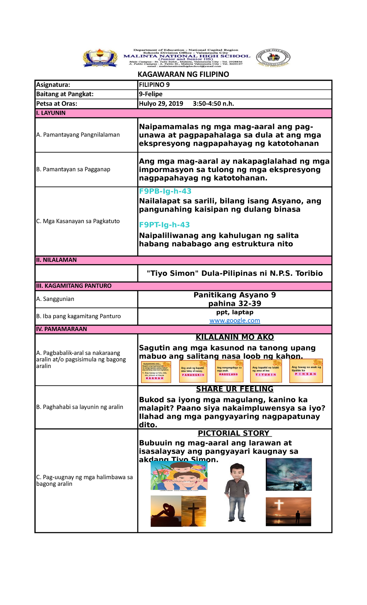 Dlp-tiyo-simon compress - KAGAWARAN NG FILIPINO Asignatura: FILIPINO 9 ...