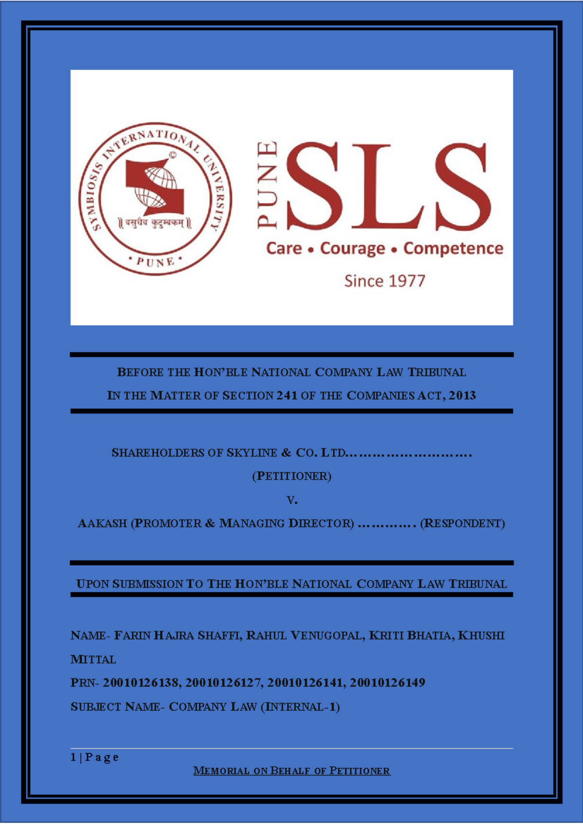 Company Law Internal 1 127 138 141 149 - BEFORE THE HON’BLE NATIONAL ...