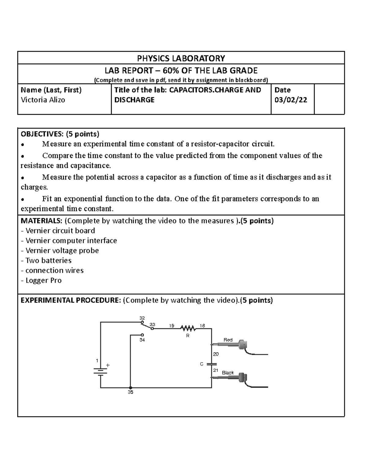 LAB Report 6 - PHYSICS LABORATORY LAB REPORT – 60% OF THE LAB GRADE ...