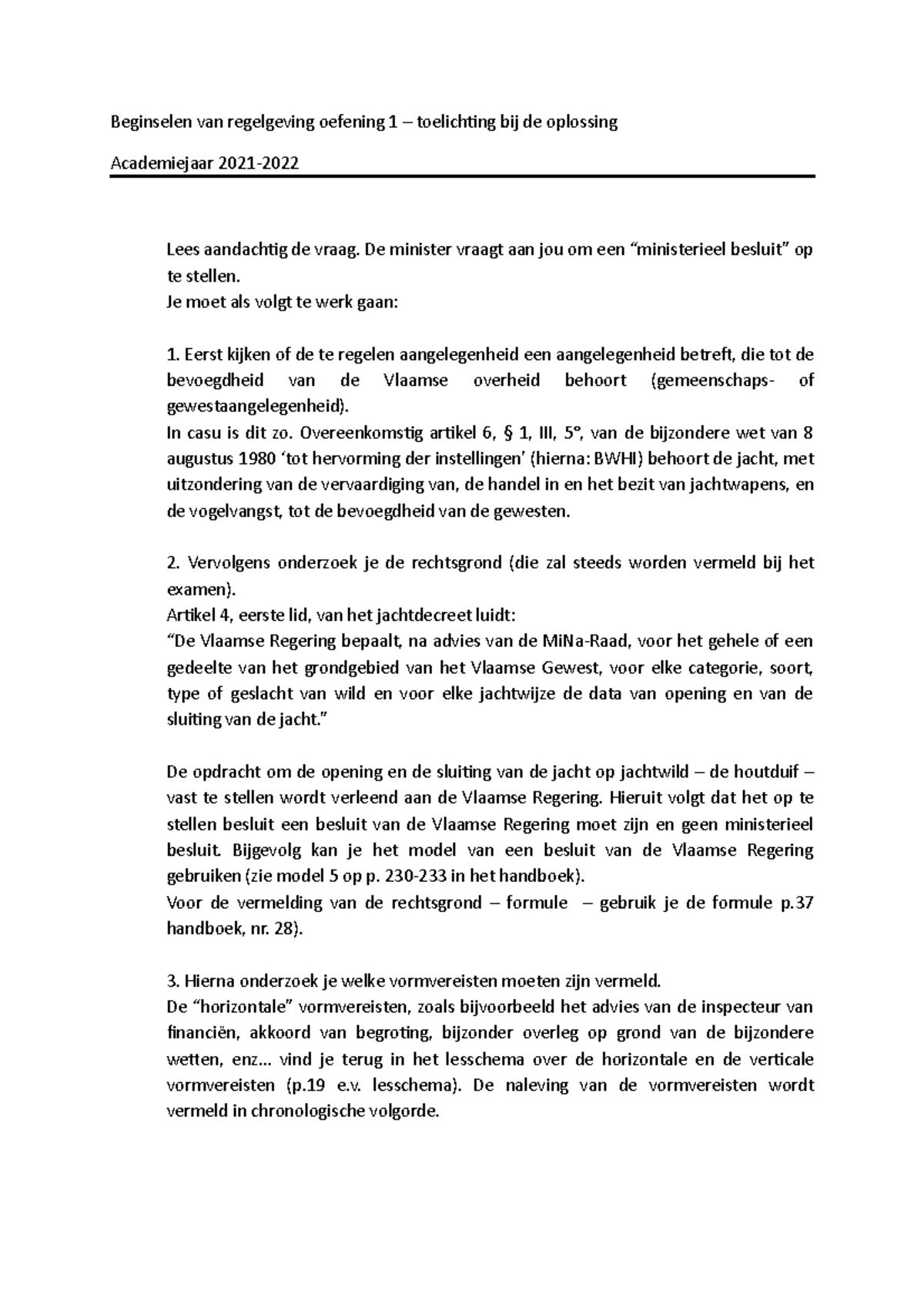 Beginselen van regelgeving oefening 1 - oplossing en toelichting ...