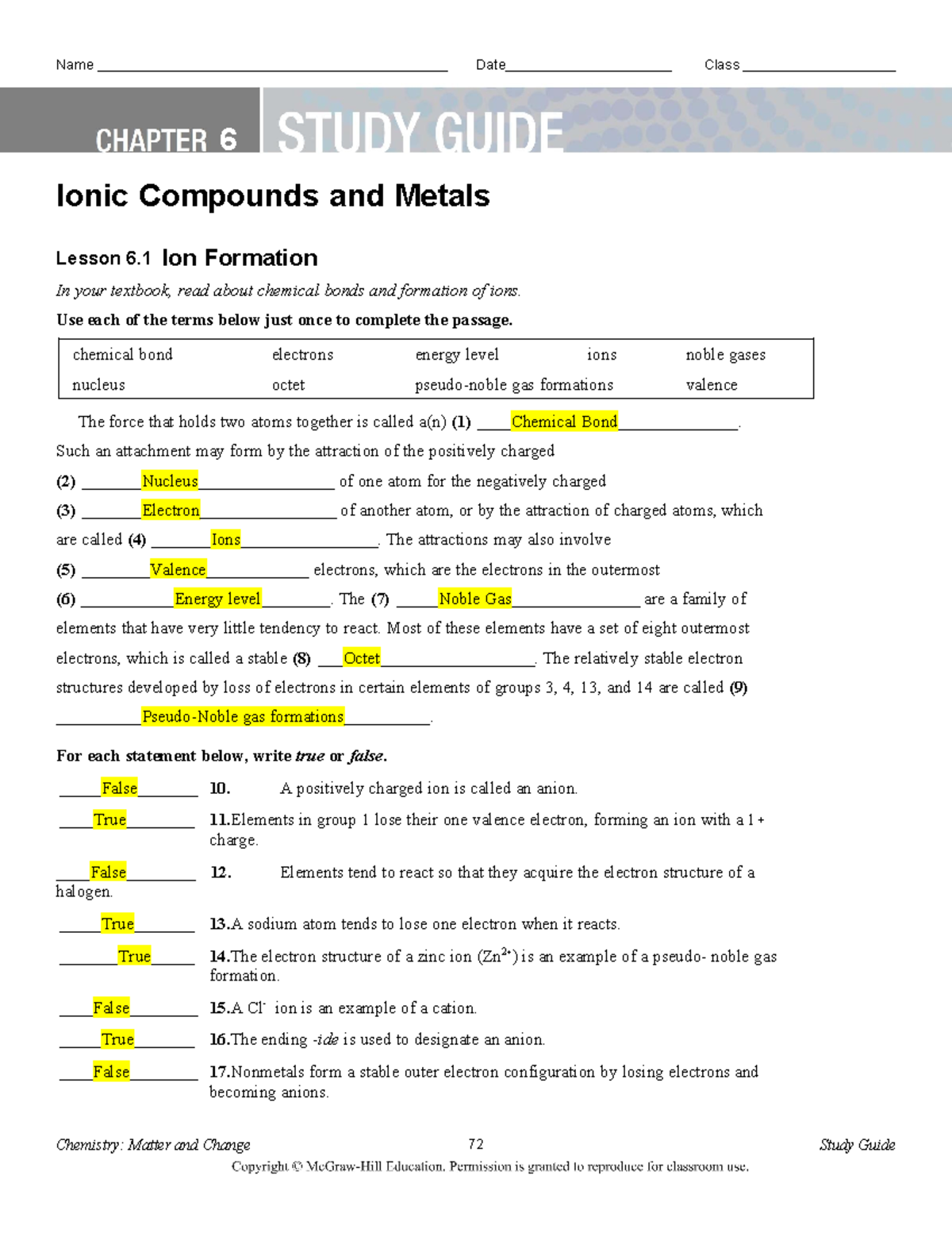 Study Guide Ionic Compounds and Metals Studen (Auto Recovered) - 6 Name ...