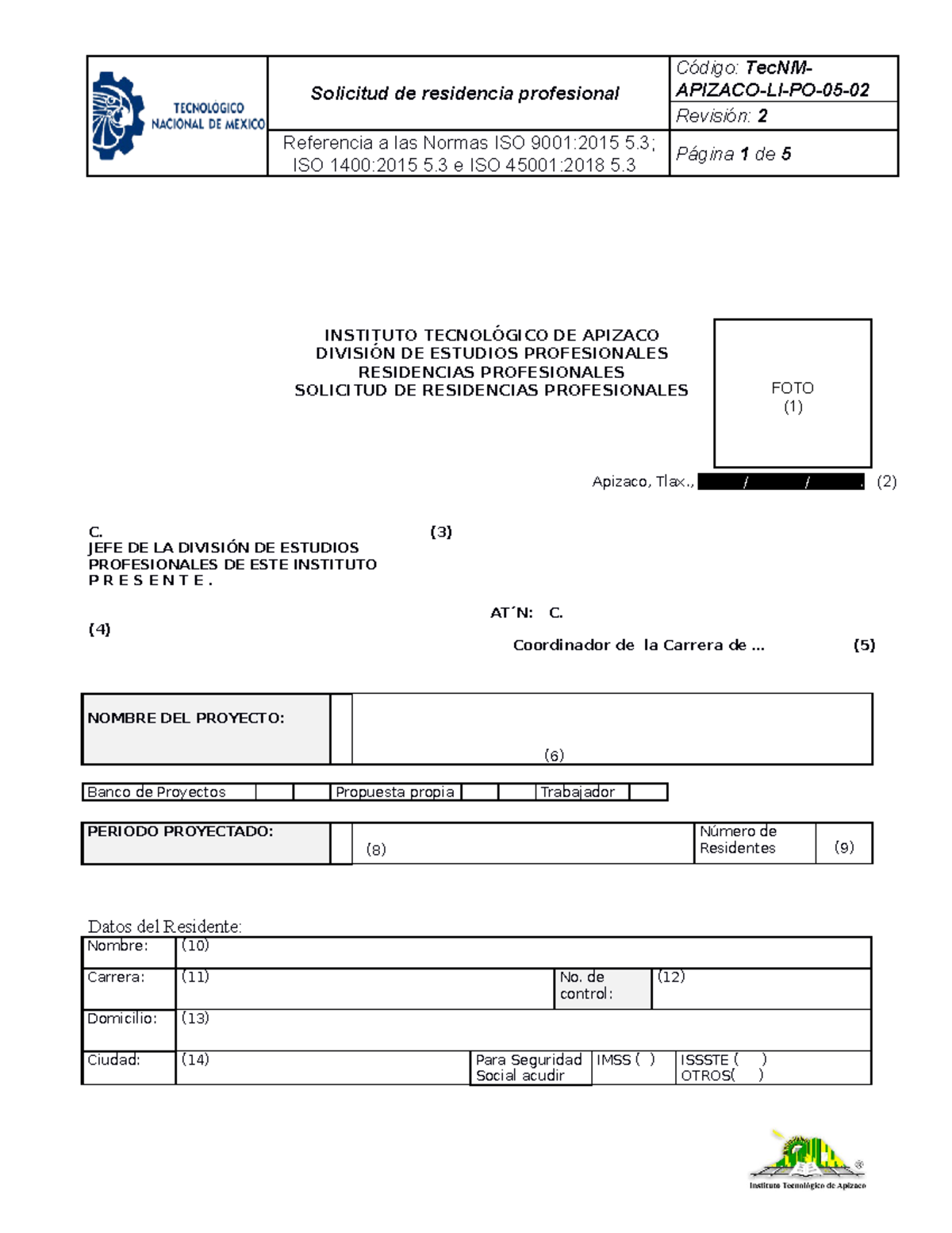 Tec NM Apizaco LI PO 05 02 Solicitud Residencia Profesional - Solicitud de residencia ...