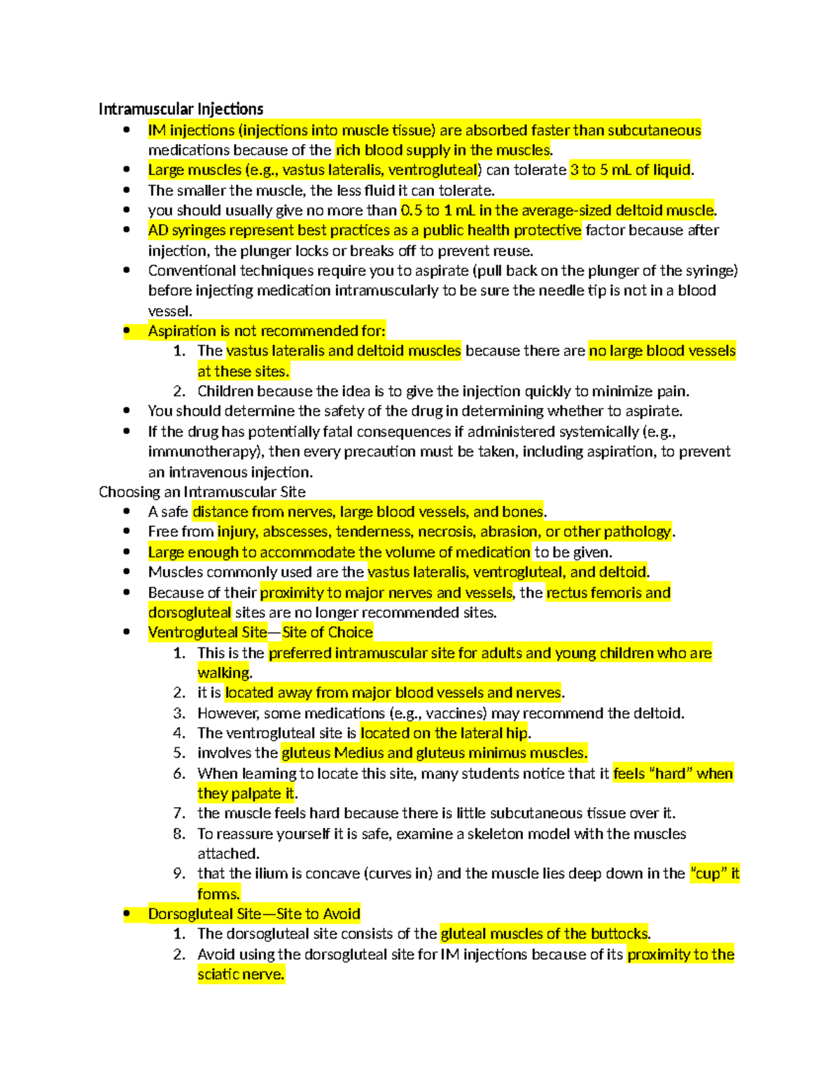 Intramuscular Injections - Large muscles (e., vastus lateralis ...