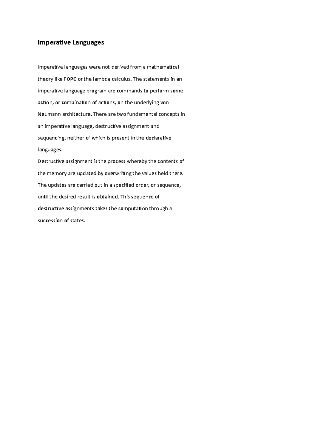 Imperative Languages - Imperative Languages Imperative languages were not derived from a - Studocu