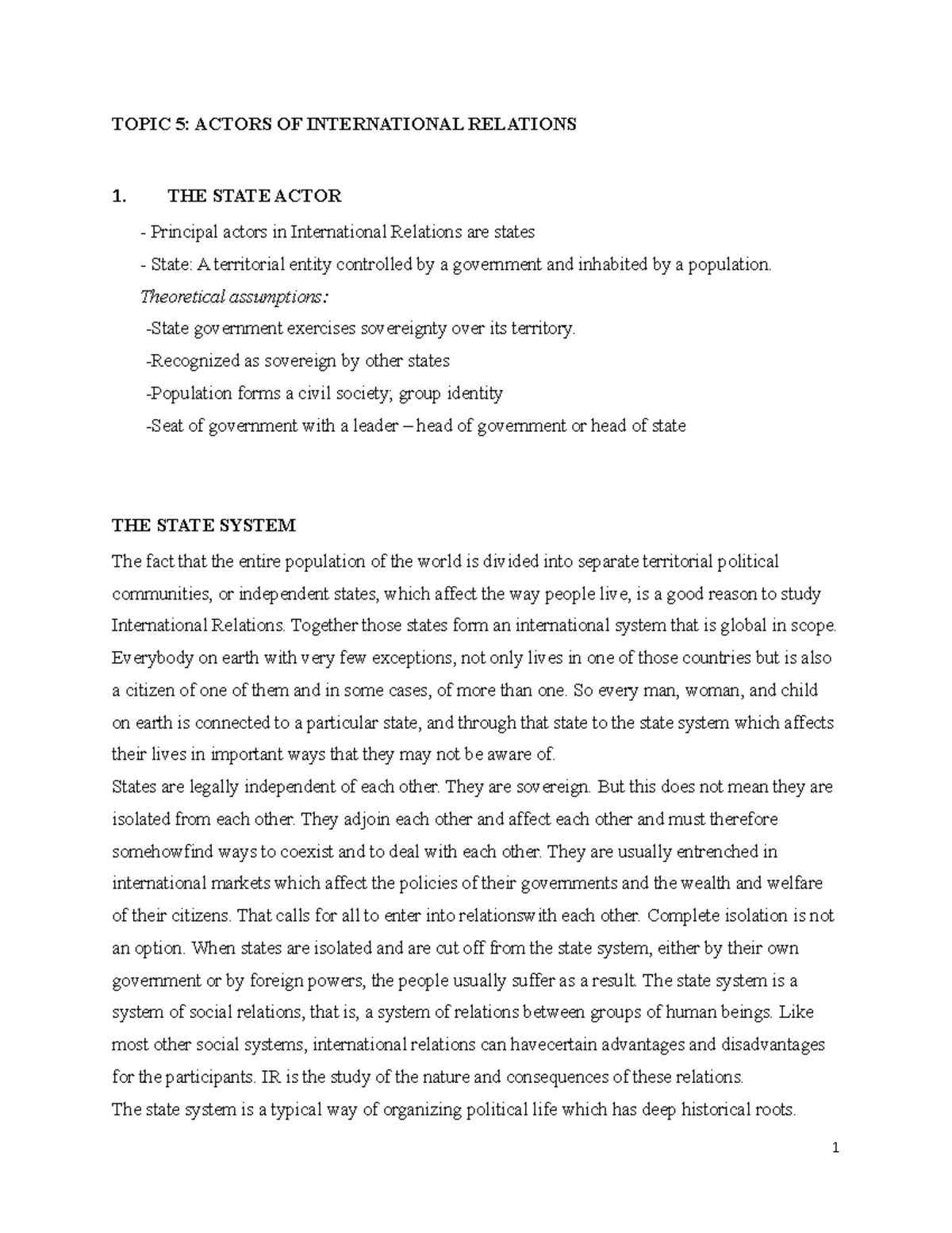 5- Lecture 5 - Internal relation - TOPIC 5: ACTORS OF INTERNATIONAL ...