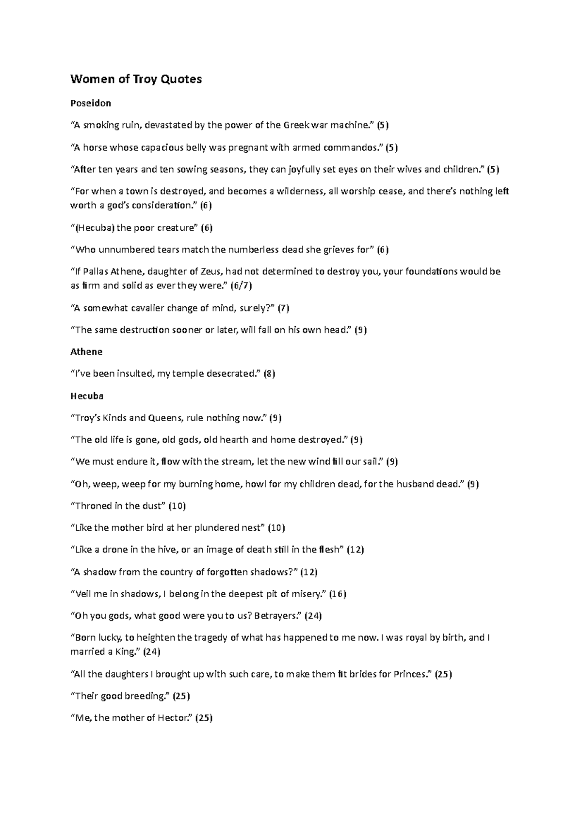 English Exam Notes - Women of Troy Quotes Poseidon “A smoking ruin ...