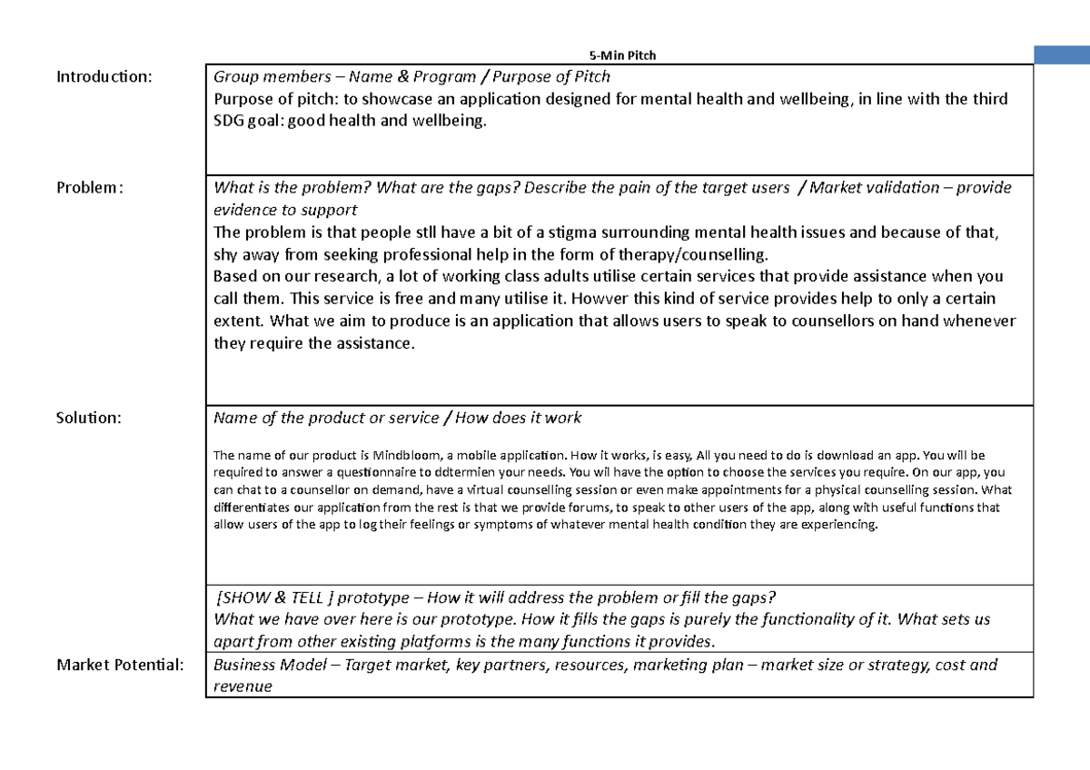 5Min Pitch template(1) copy - Introduction: Group members – Name ...