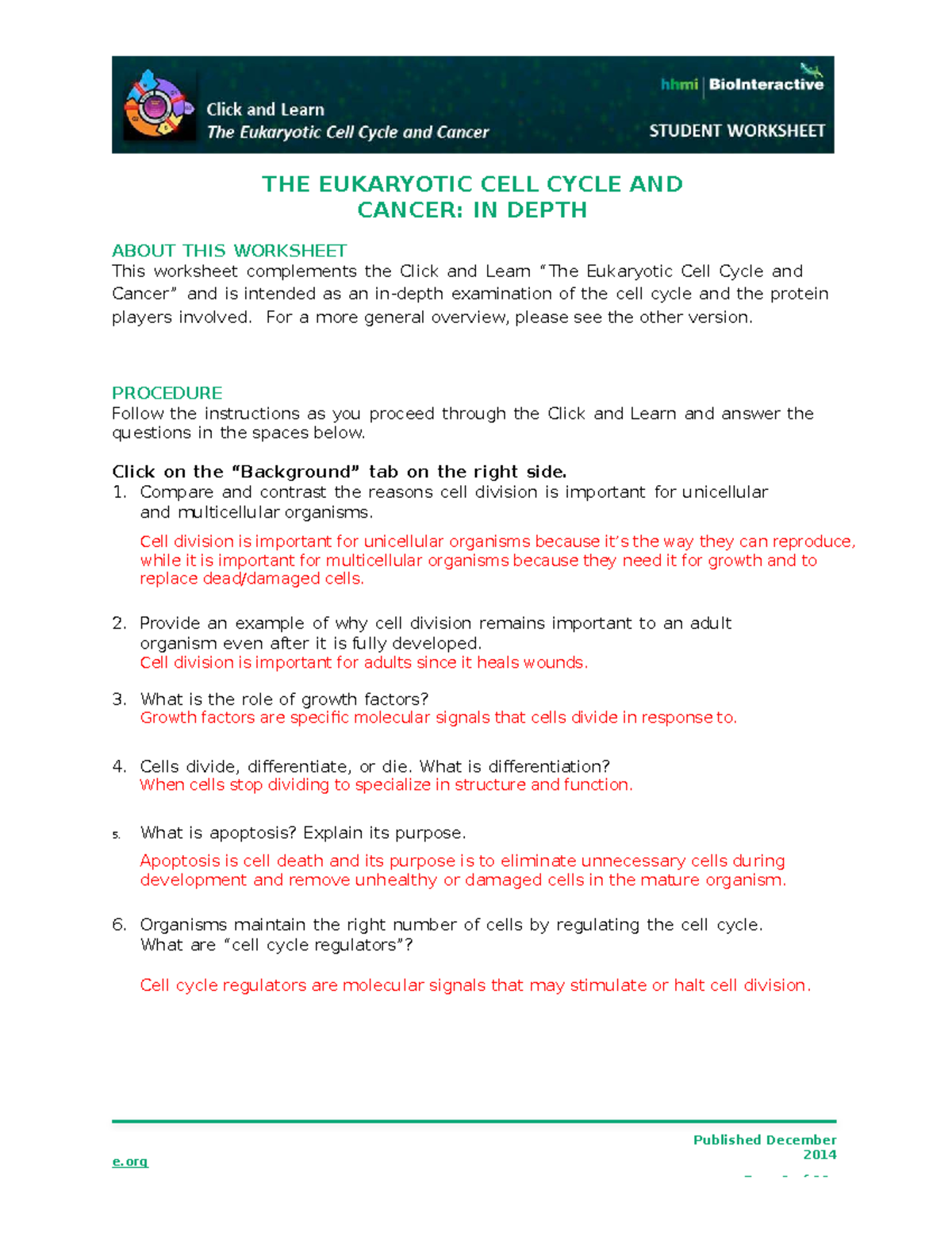 6 Hhmicellcycle-Worksheet - Published December 2014 Page 1 of 10 e THE ...