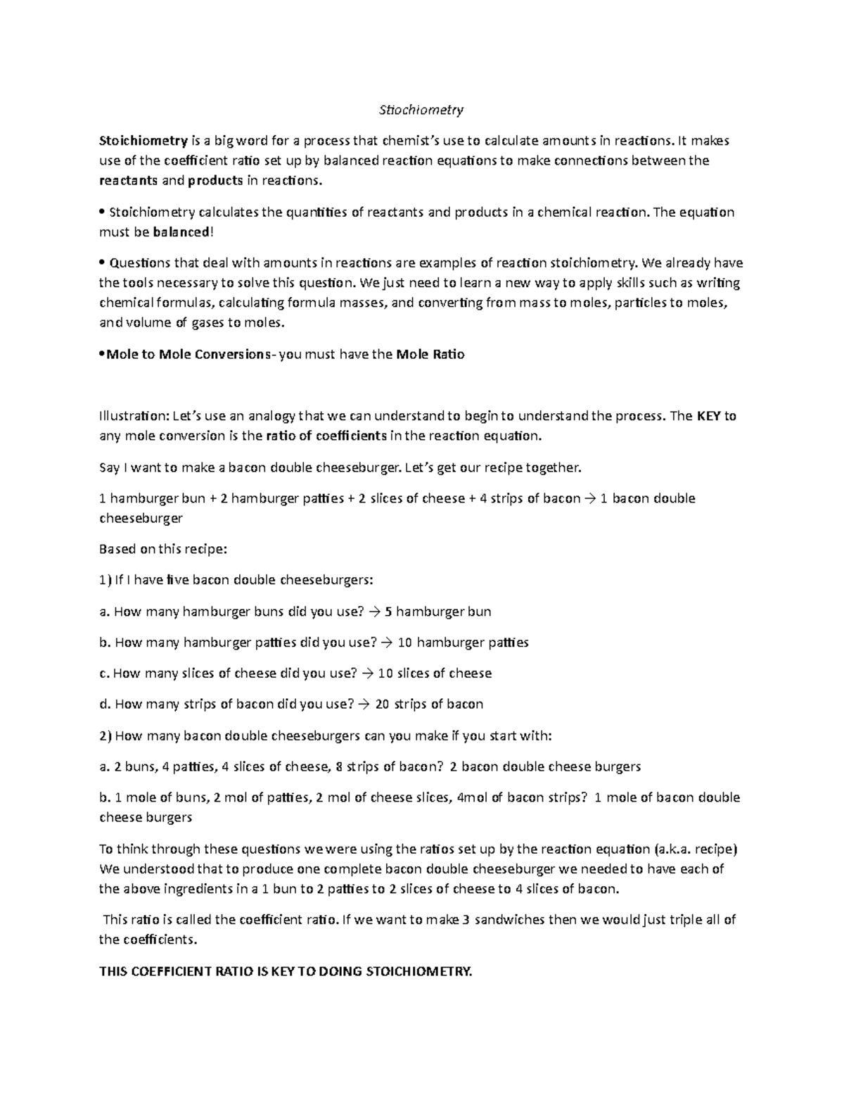 Stioch gen chem - review - Stiochiometry Stoichiometry is a big word ...